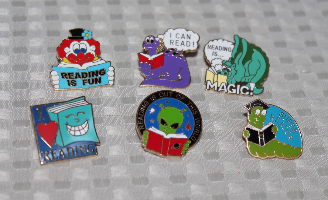 Reading Reward Enamel Lapel Pins LOTS, Reading Educational Award, Clown ...