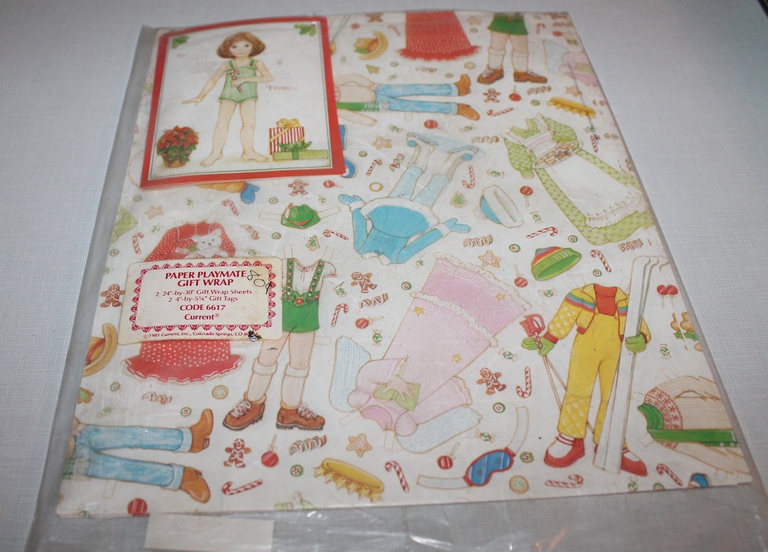 Vintage Paper Doll Gift Wrapping Paper Christmas 1981 Gift Wrap by ...
