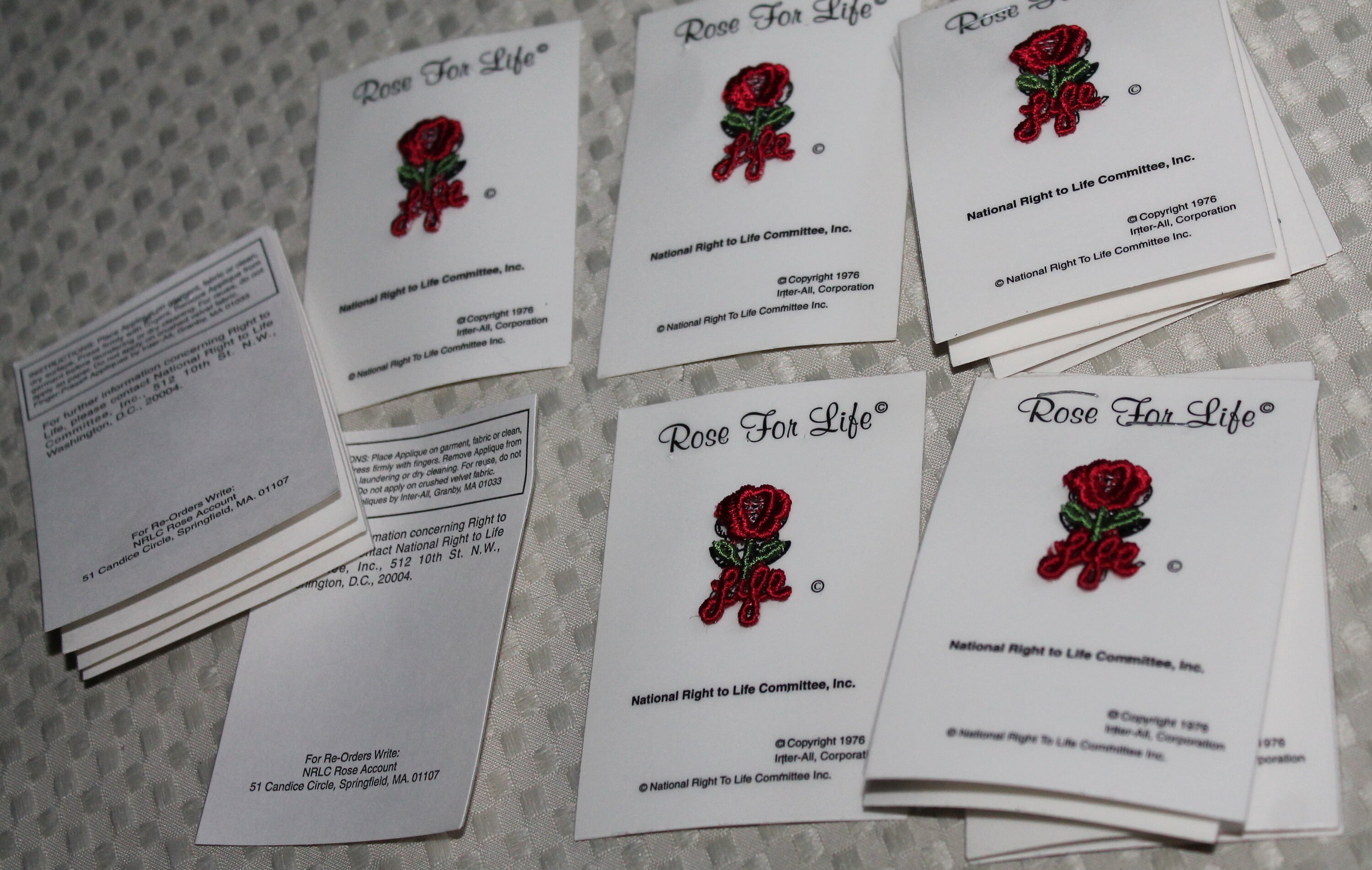 Vintage 1976 Rose for Life Applique by National Right to Life Committee ...