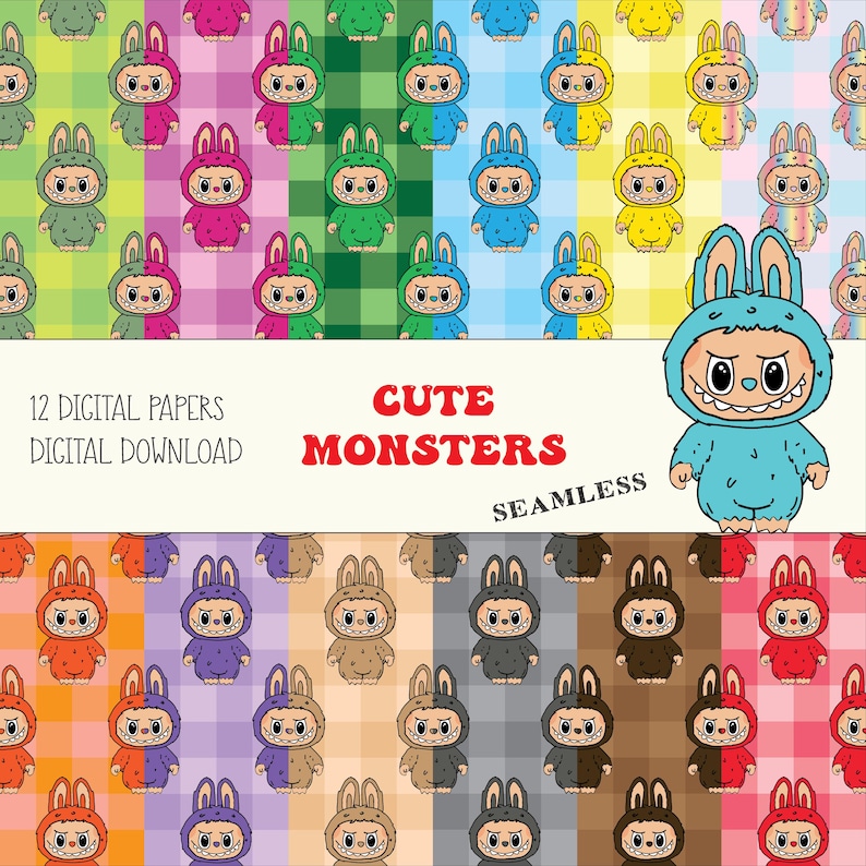 Cute Monsters Digital Papers /seamless/ 12x12in / Instant Download ...