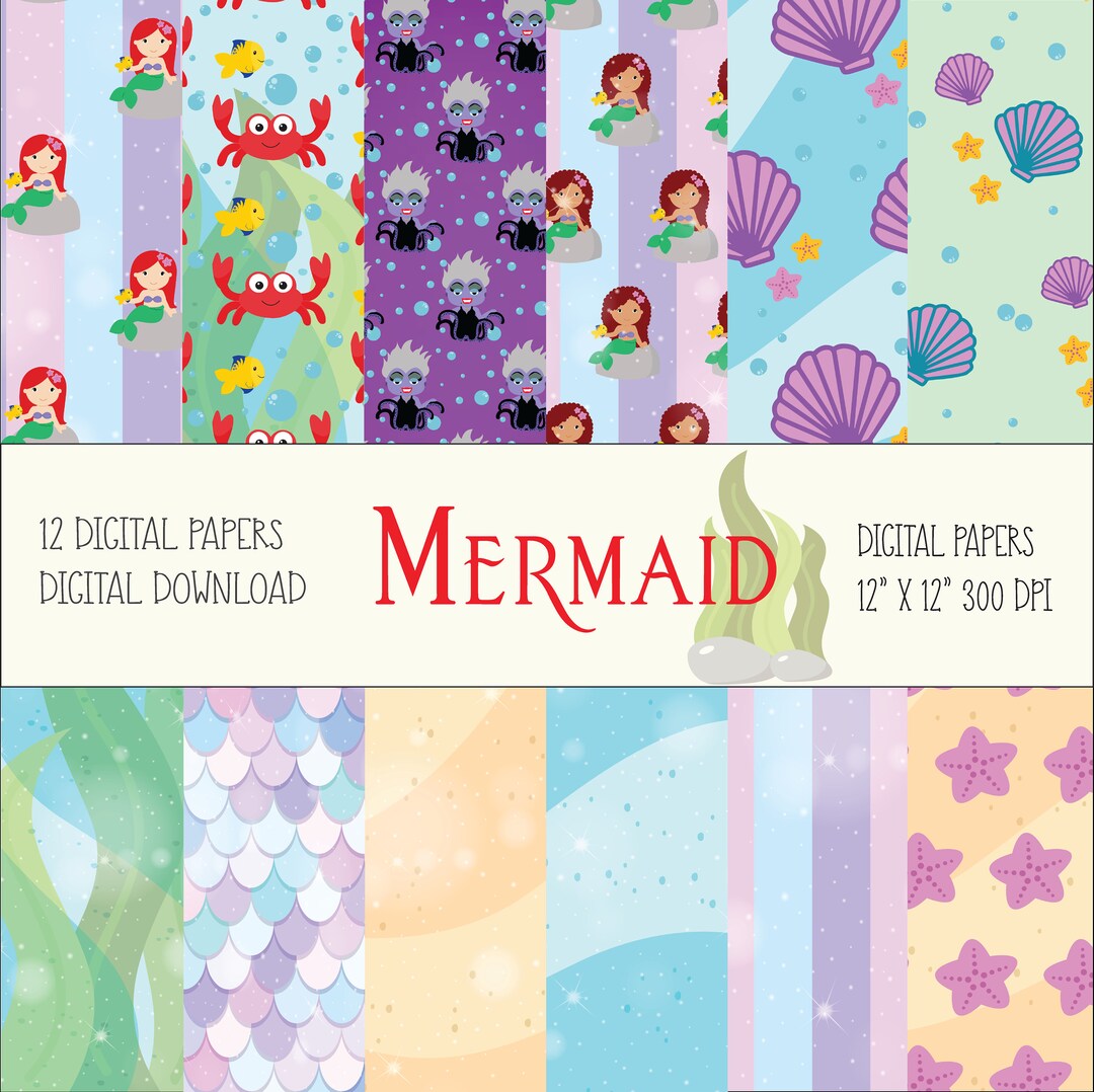 Mermaid Digital Papers / 12x12in / Instant Download / PNG - Etsy