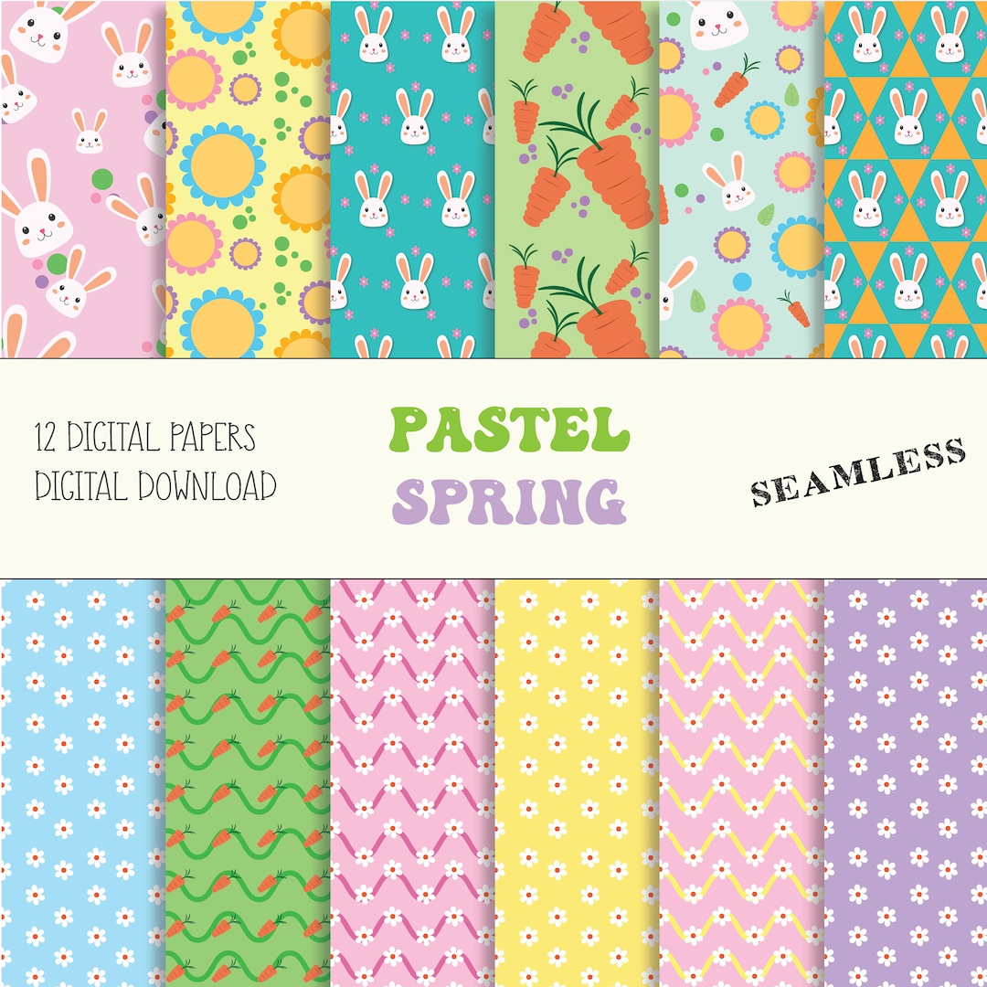 Pastel Spring Digital Papers /seamless/ 12x12in / Instant Download ...