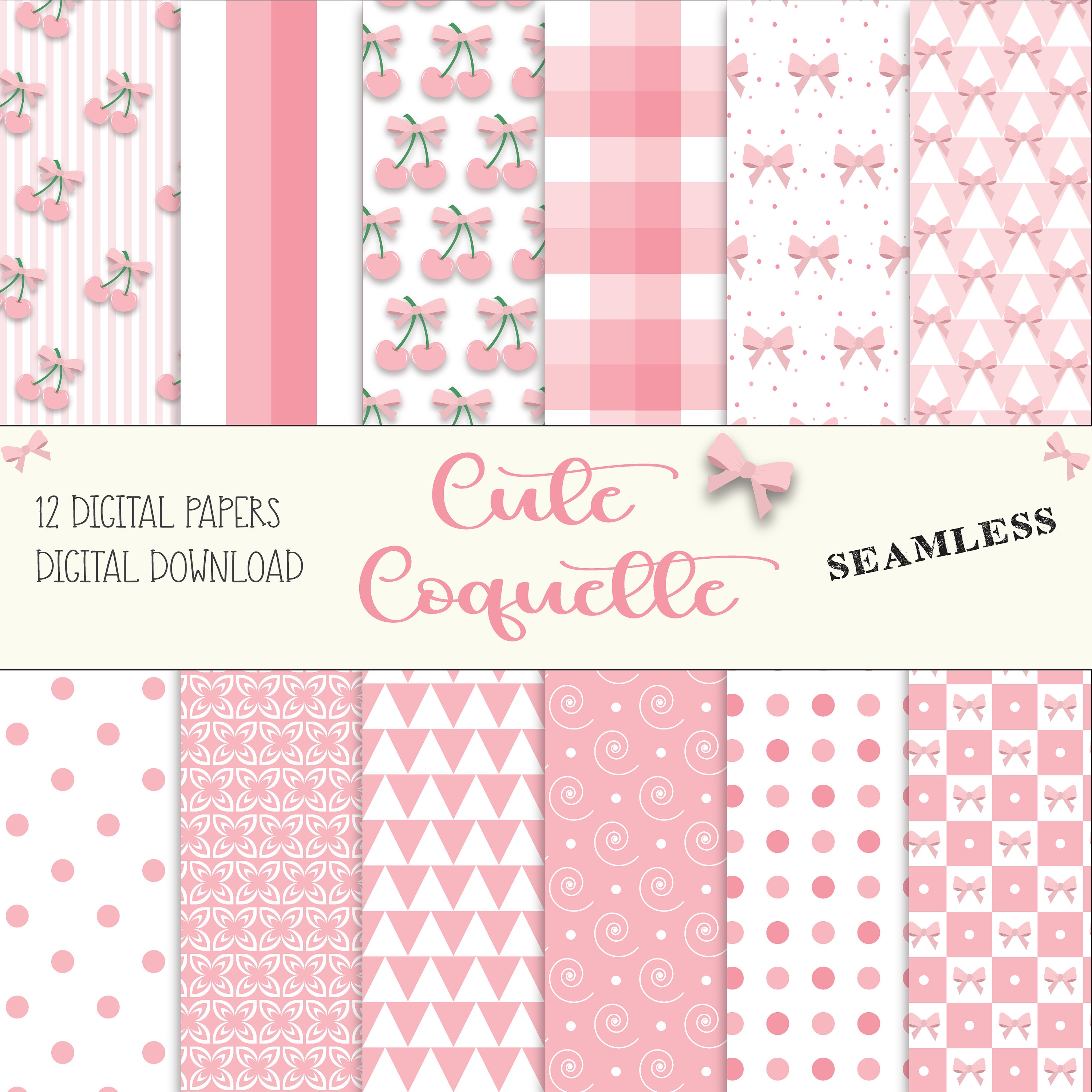 Coquette Digital Papers /seamless/ 12x12in / Instant Download / PNG - Etsy