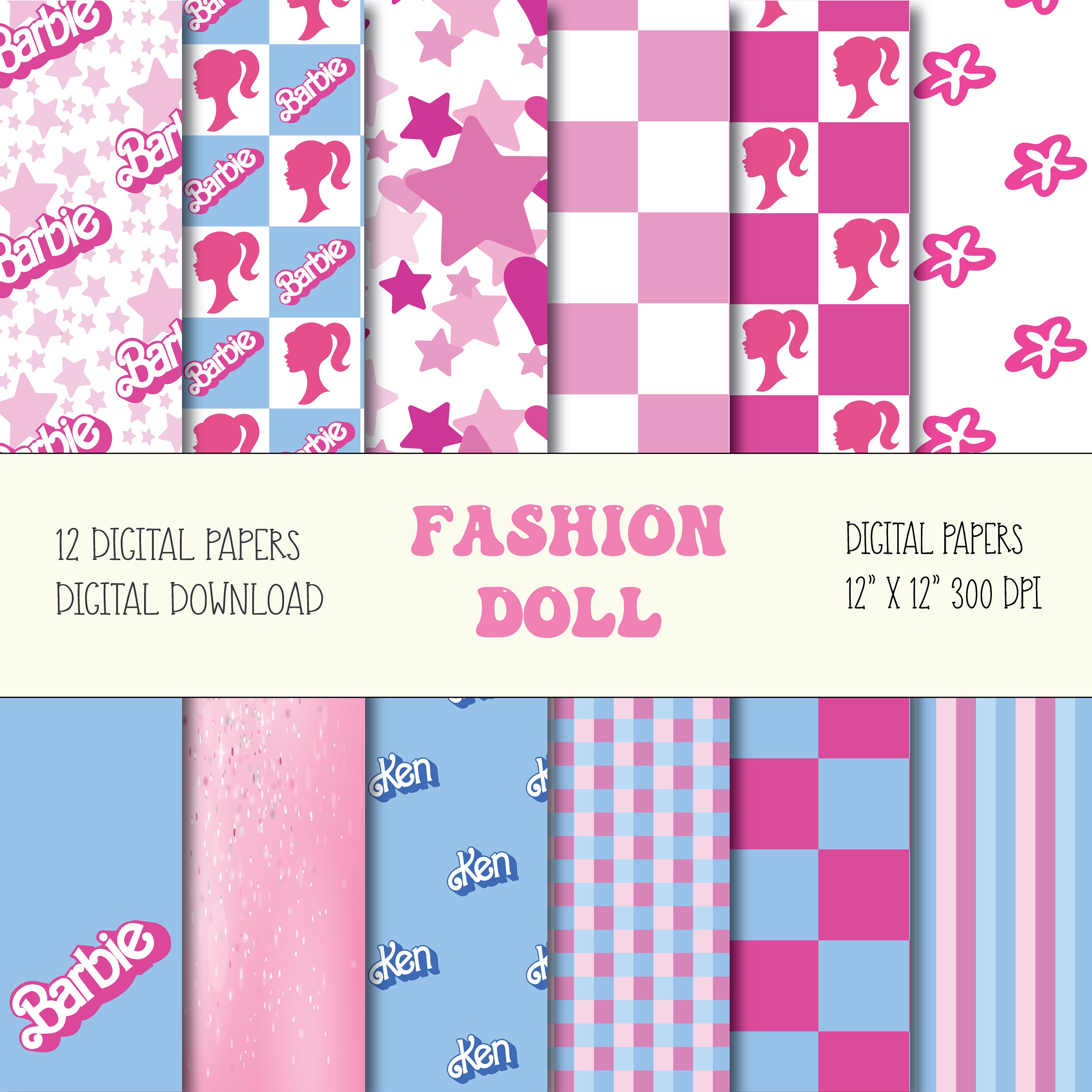 Papel digital de muñeca de moda / Archivo PNG / 12x12 in / - Etsy México