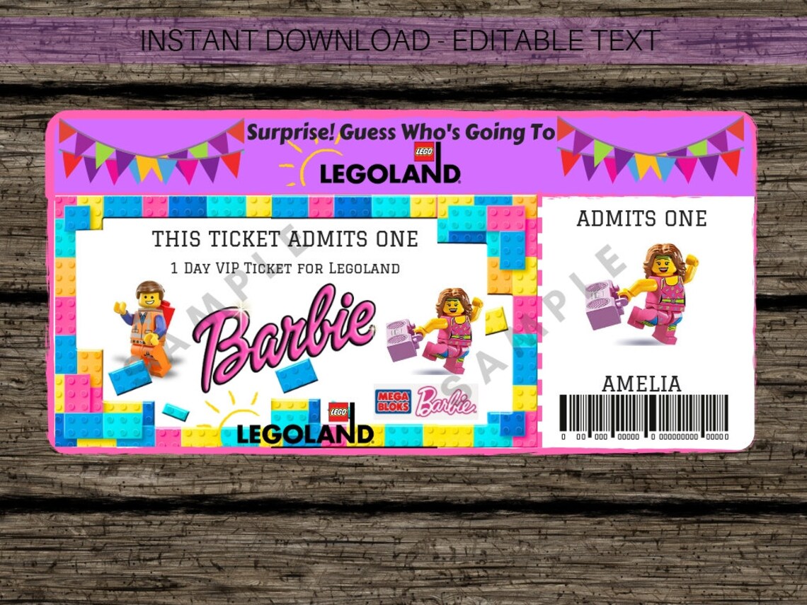 Printable Ticket To Legoland With Custom Name Reveal Printable 