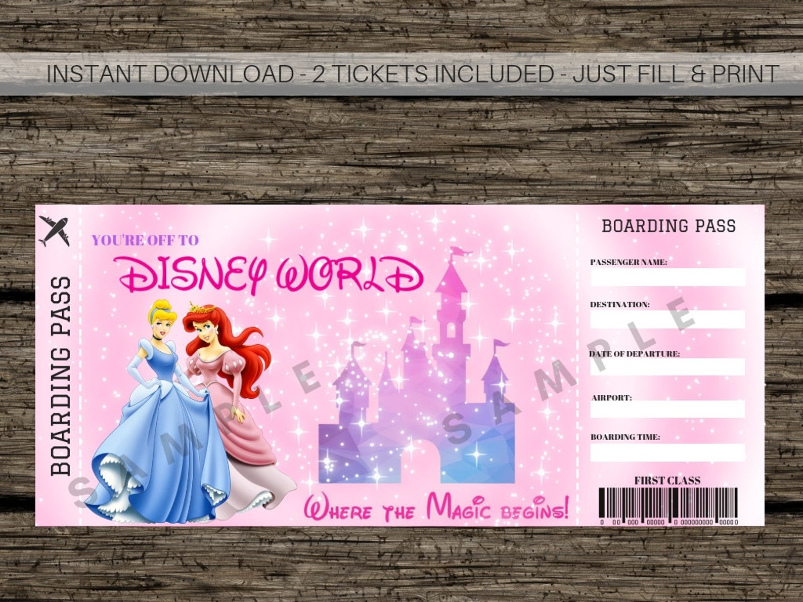 DISNEYWORLD Boarding Pass Gift Ticket Disney Princess | Etsy