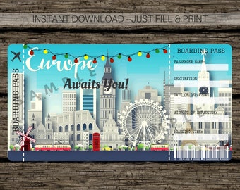 Customizable Boarding Pass - A Trip to Europe | Surprise Trip Ticket to ...