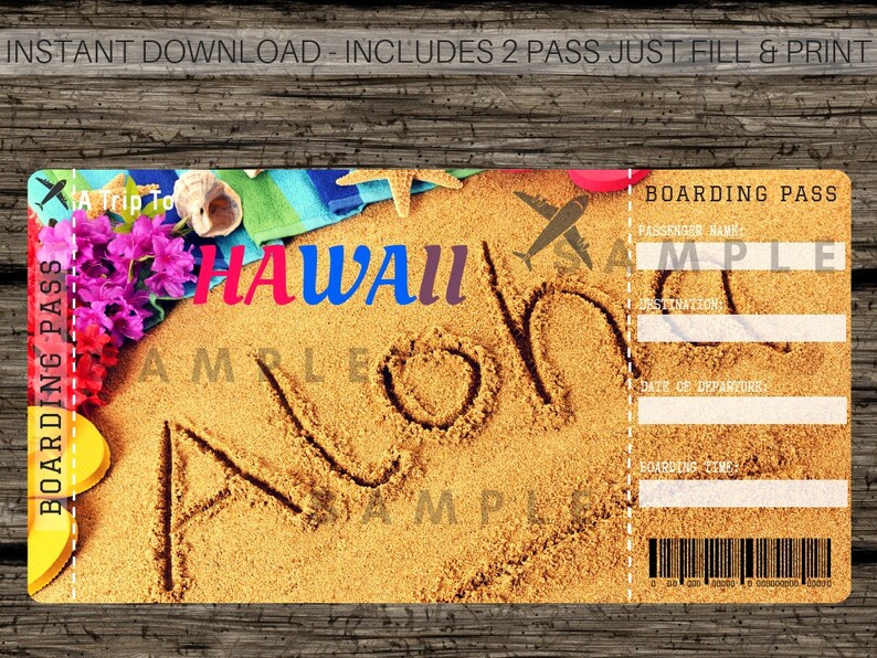 Surprise HAWAII Trip Ticket - Printable Boarding Pas Instant Download ...