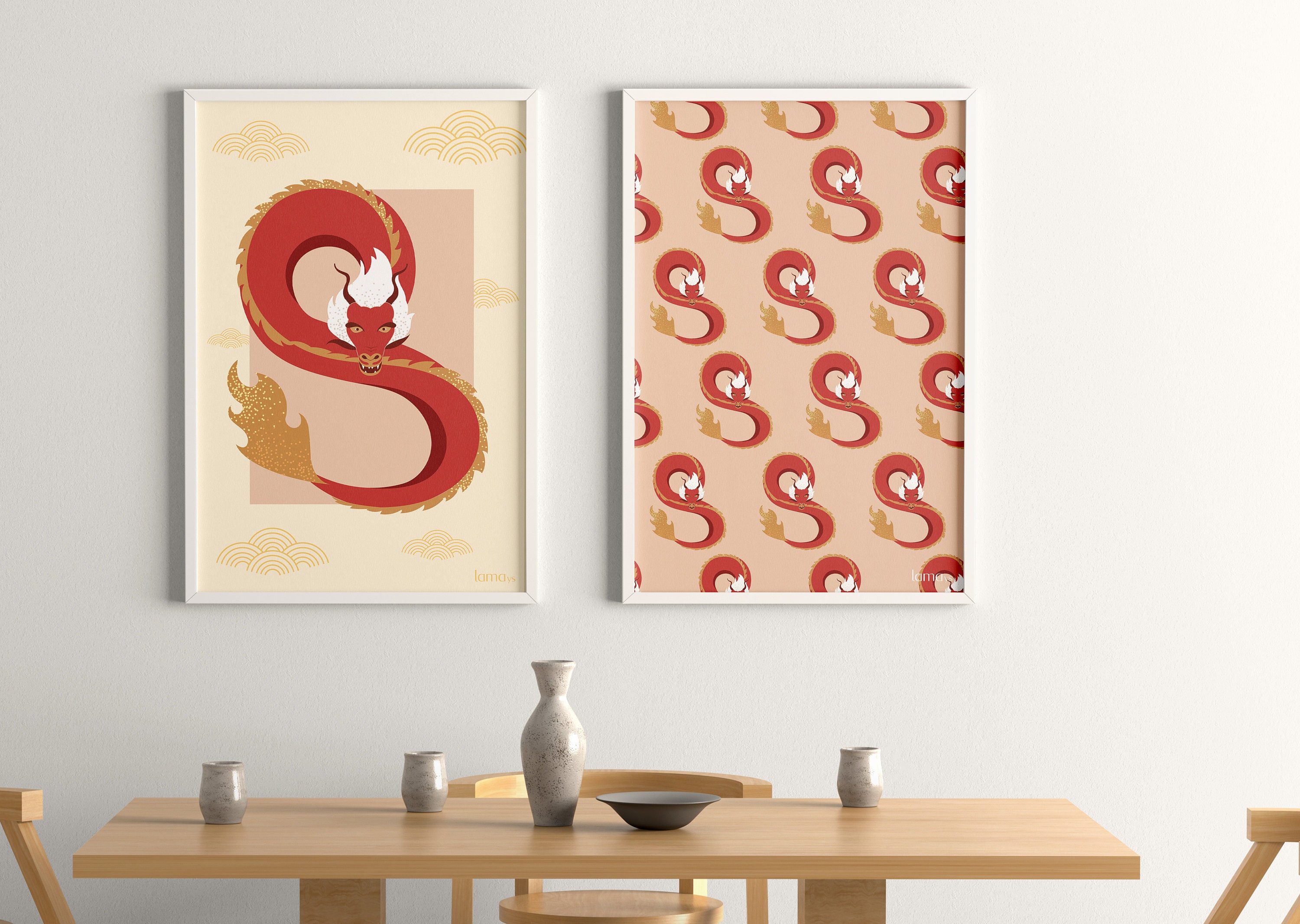 Dragon Pattern Wall Art, Modern Dragon Poster Download, Dragon Digital ...