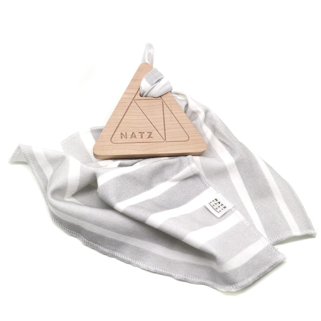 Grey Stripe Mini Blanket and Triangle Teether, Baby Organic Teething ...