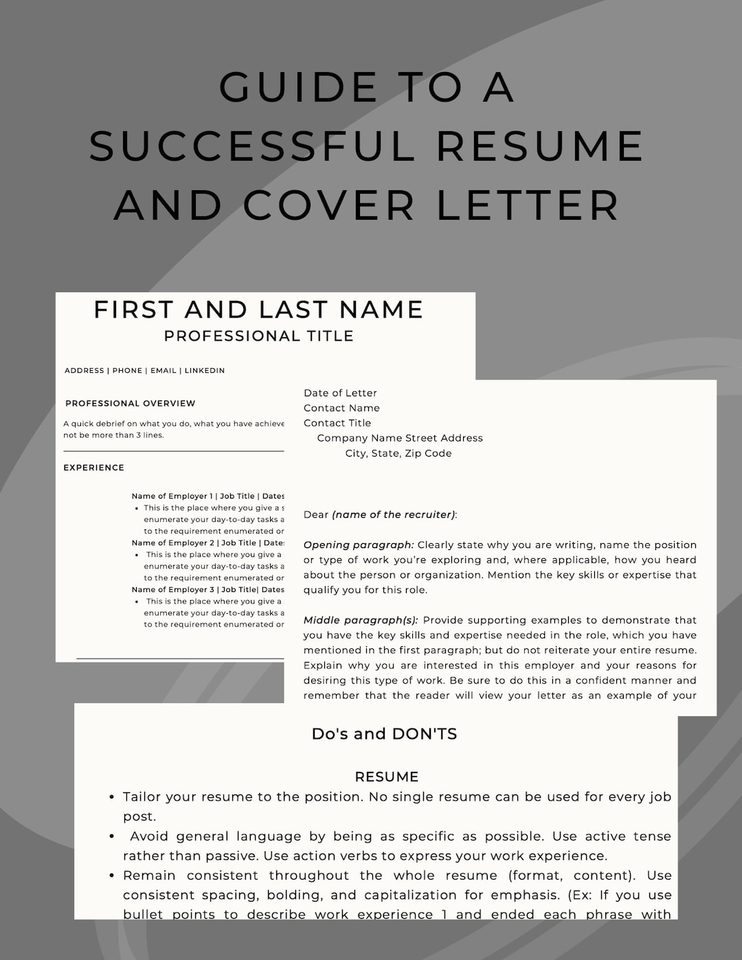 Resume and Cover Letter Template and Guide - Etsy