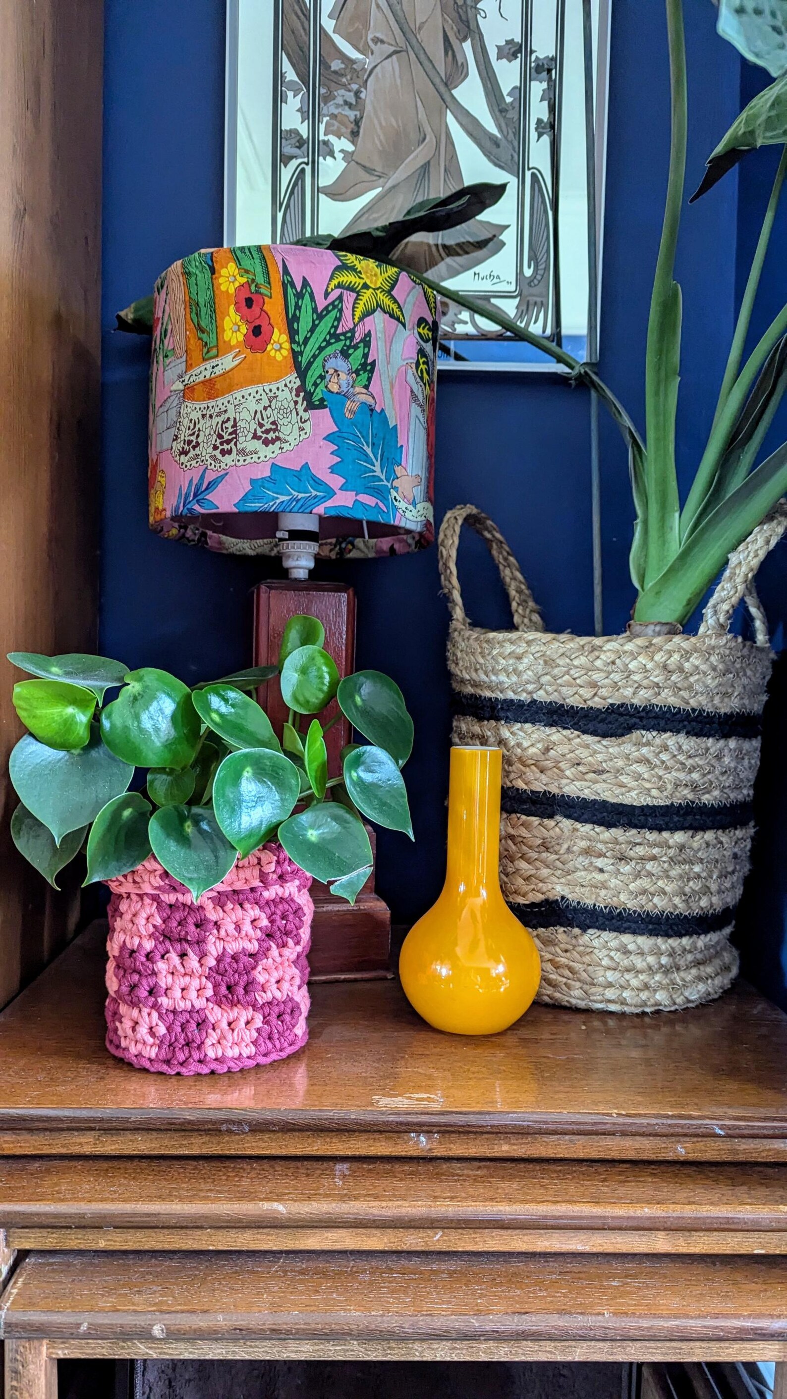 Checkerboard Crochet Plant Pot - Burgundy & Coral - M - Etsy