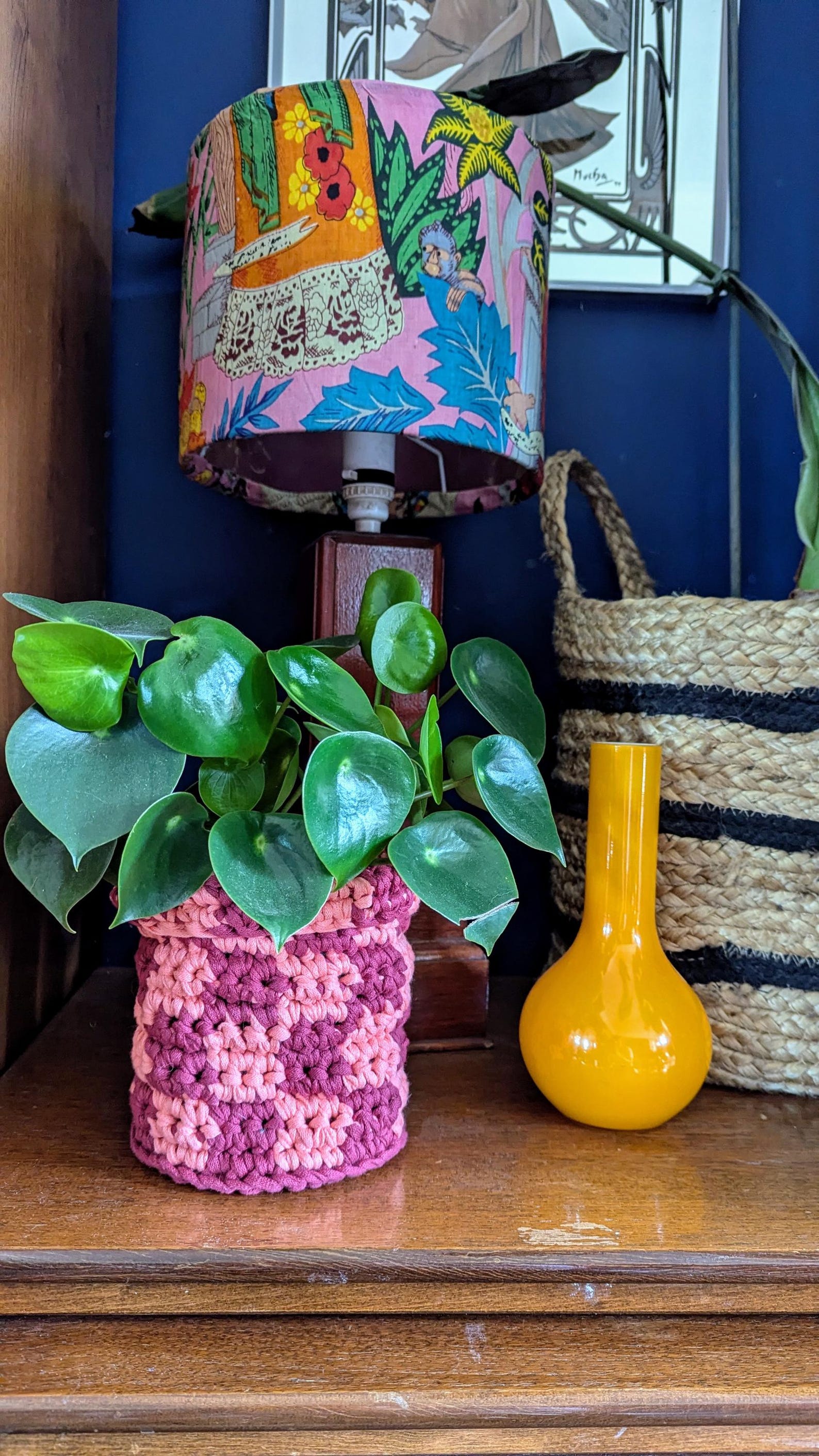 Checkerboard Crochet Plant Pot - Burgundy & Coral - M - Etsy