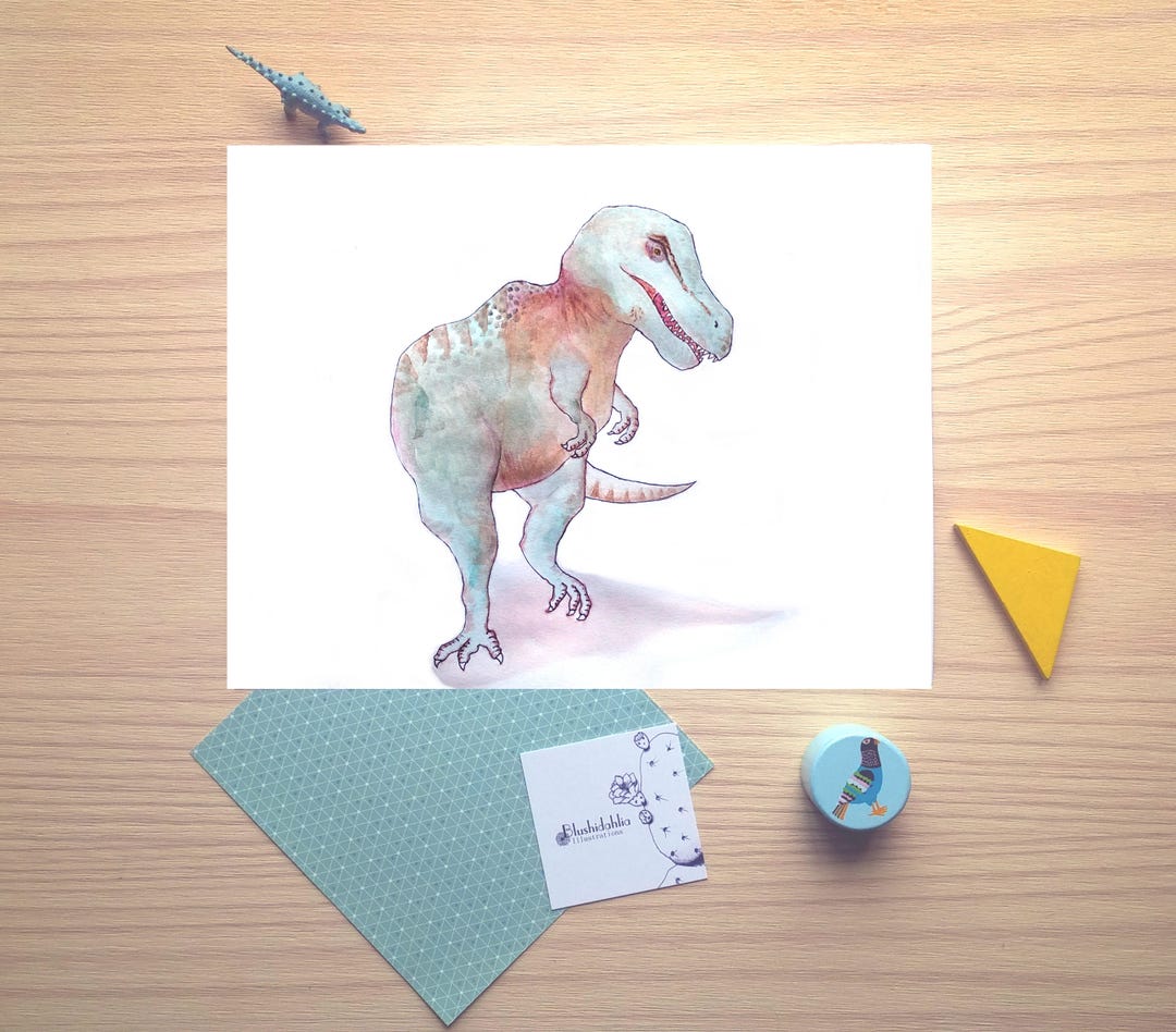 T-rex, Watercolor Illustration, Tyrannosaur, Print, Dinosaur, Nursery ...