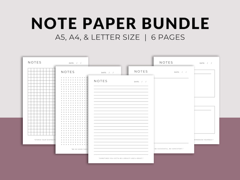 Printable Note Pages Digital Planner Paper Lined Dotted - Etsy
