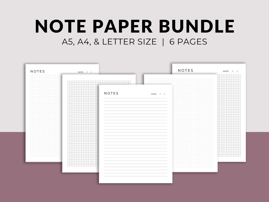 Printable Note Pages | Digital Planner Paper | Lined Dotted Graph Sheet ...