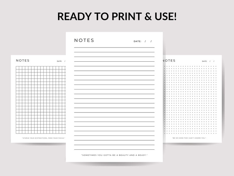 Printable Note Pages Digital Planner Paper Lined Dotted - Etsy