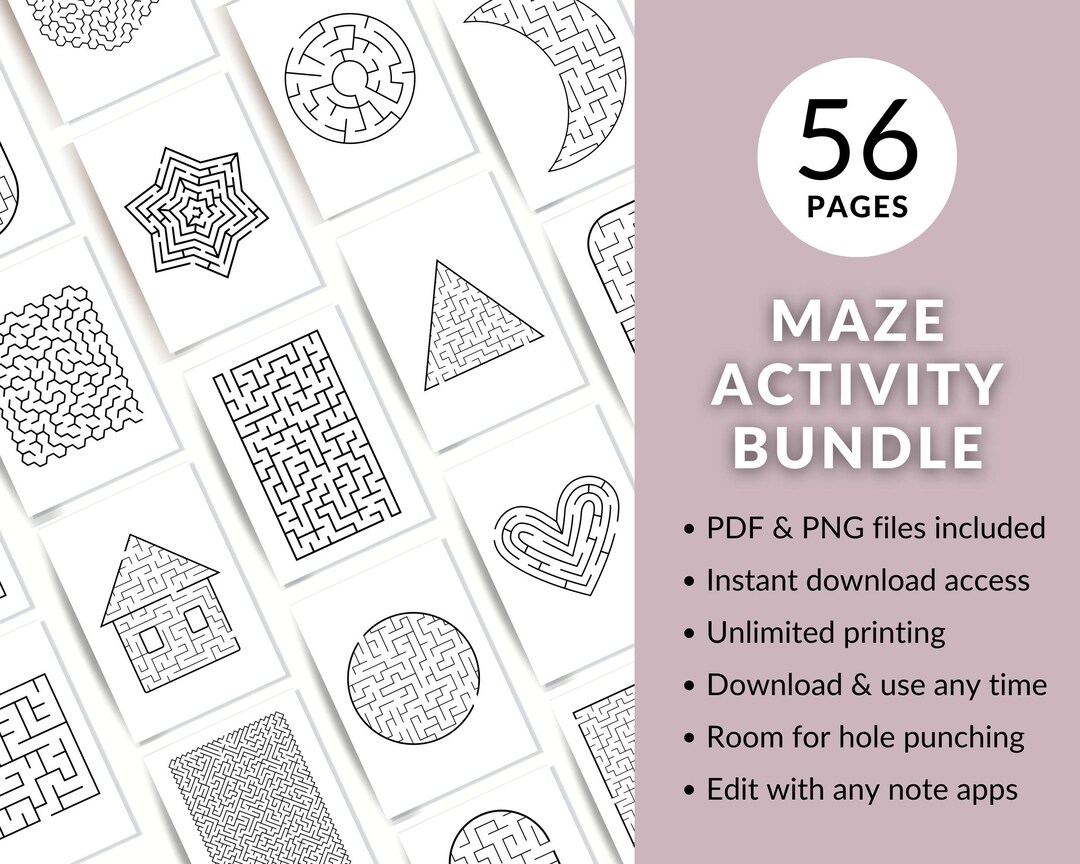 Maze Activity Bundle | Printable Activity Sheet Book | Digital Puzzle ...
