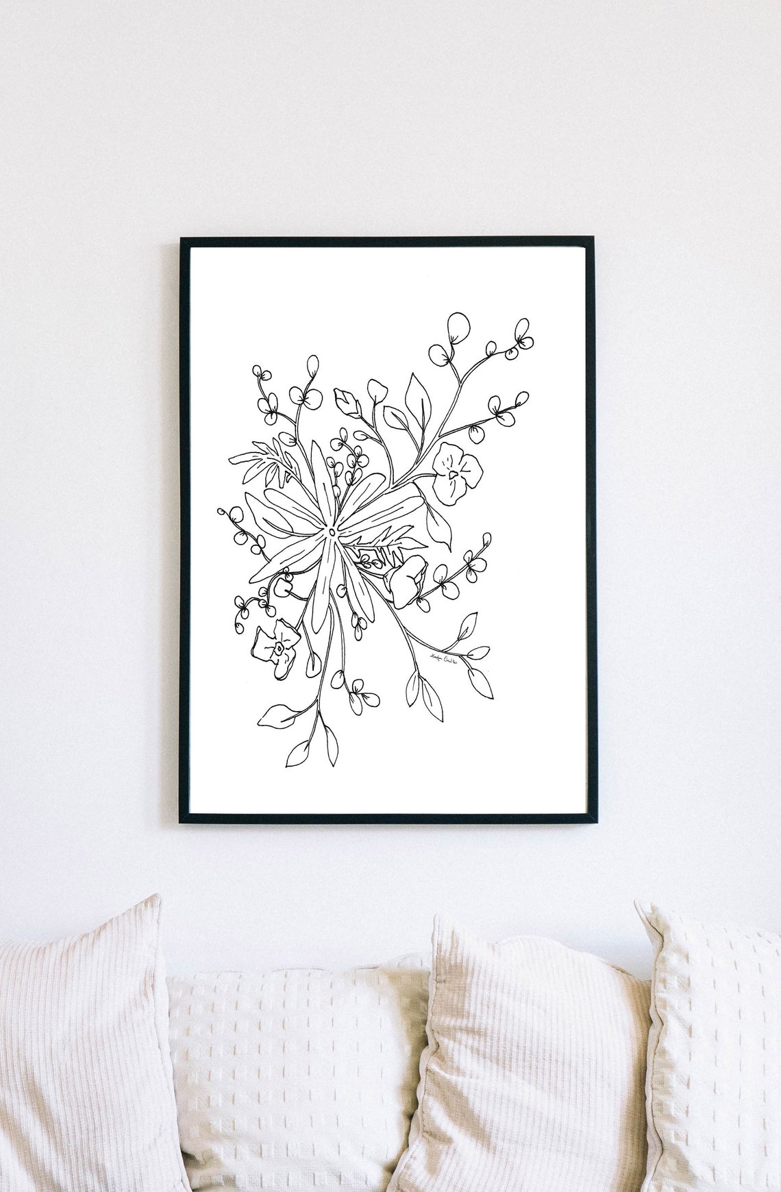 Set of 3 Floral Line Flower Print Printable Organic | Etsy