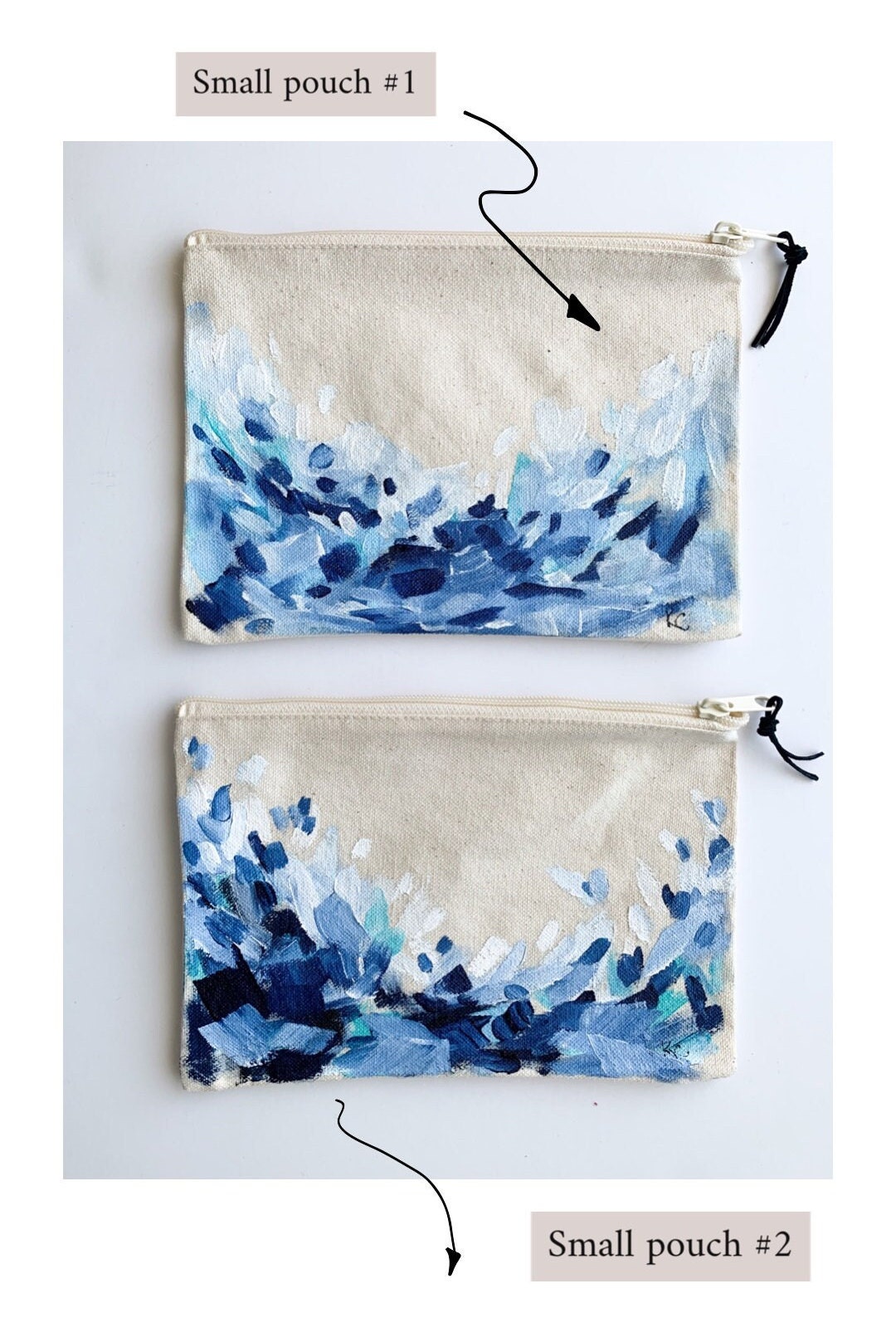 Hand Painted Canvas Zipper Pouch. Contemporary Tote Pouch, Abstract Art ...