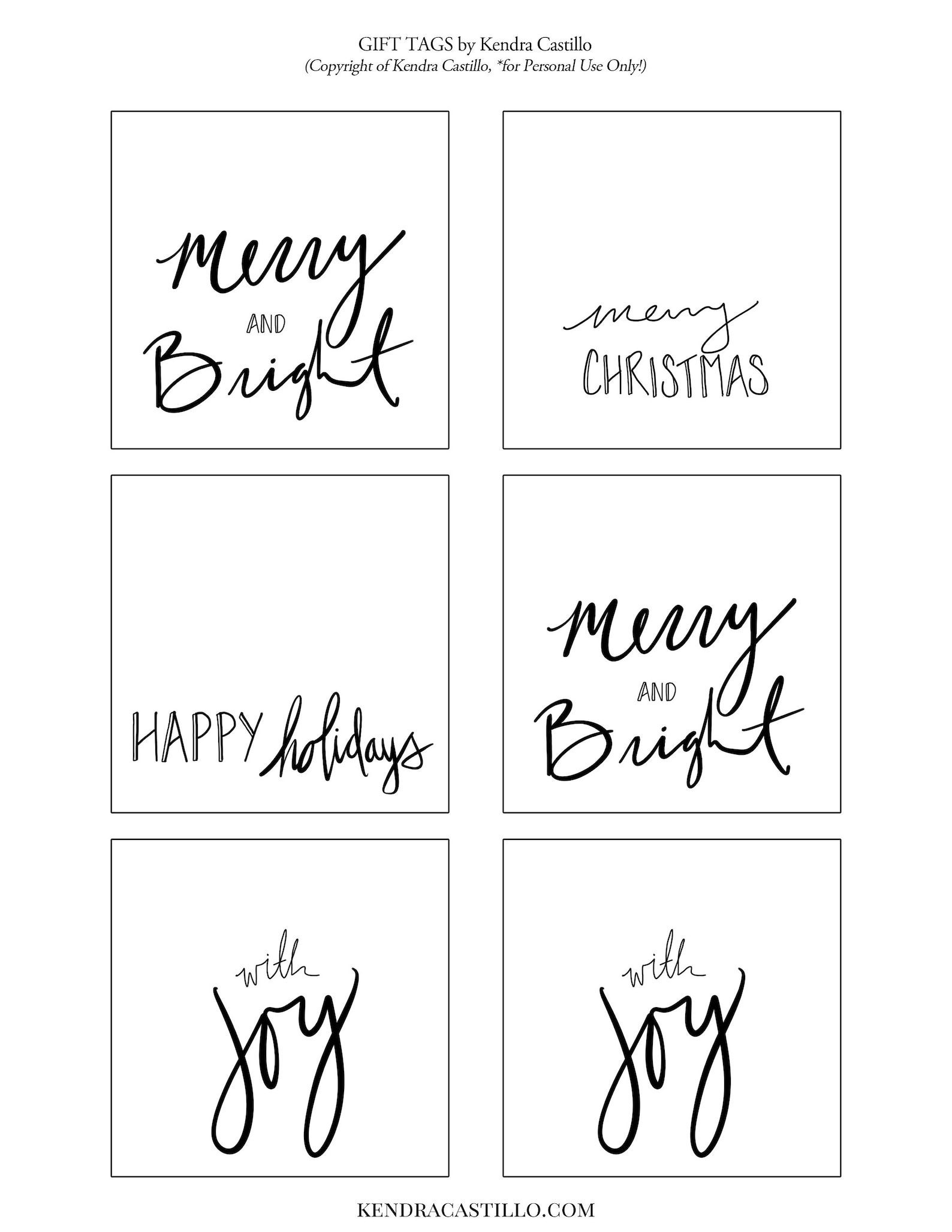 Printable Christmas GIFT TAGS, Square, Merry and Bright, Joy, Holiday ...