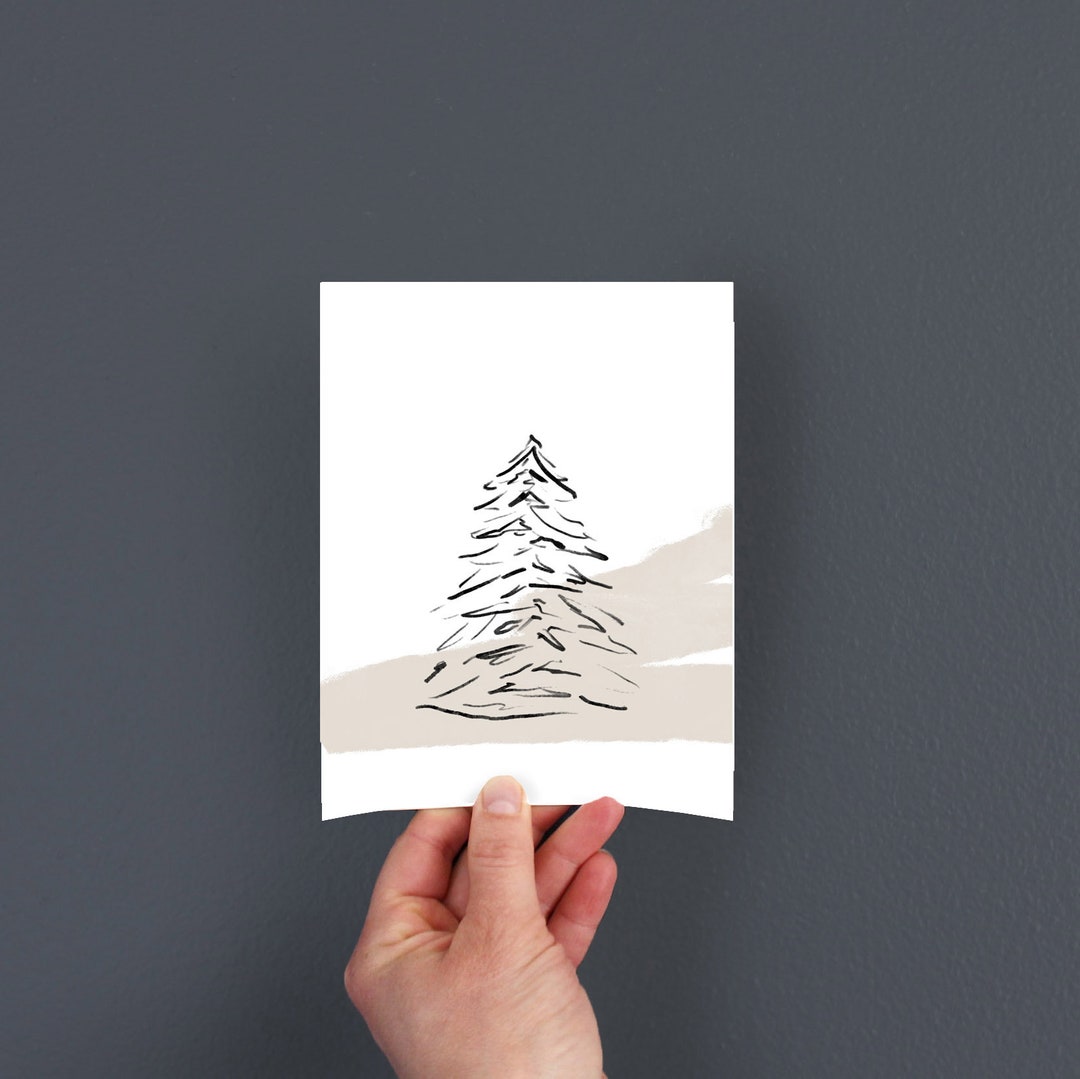 Simple Holiday Card, Printable, Pine Tree Card, Christmas Card, Blank ...