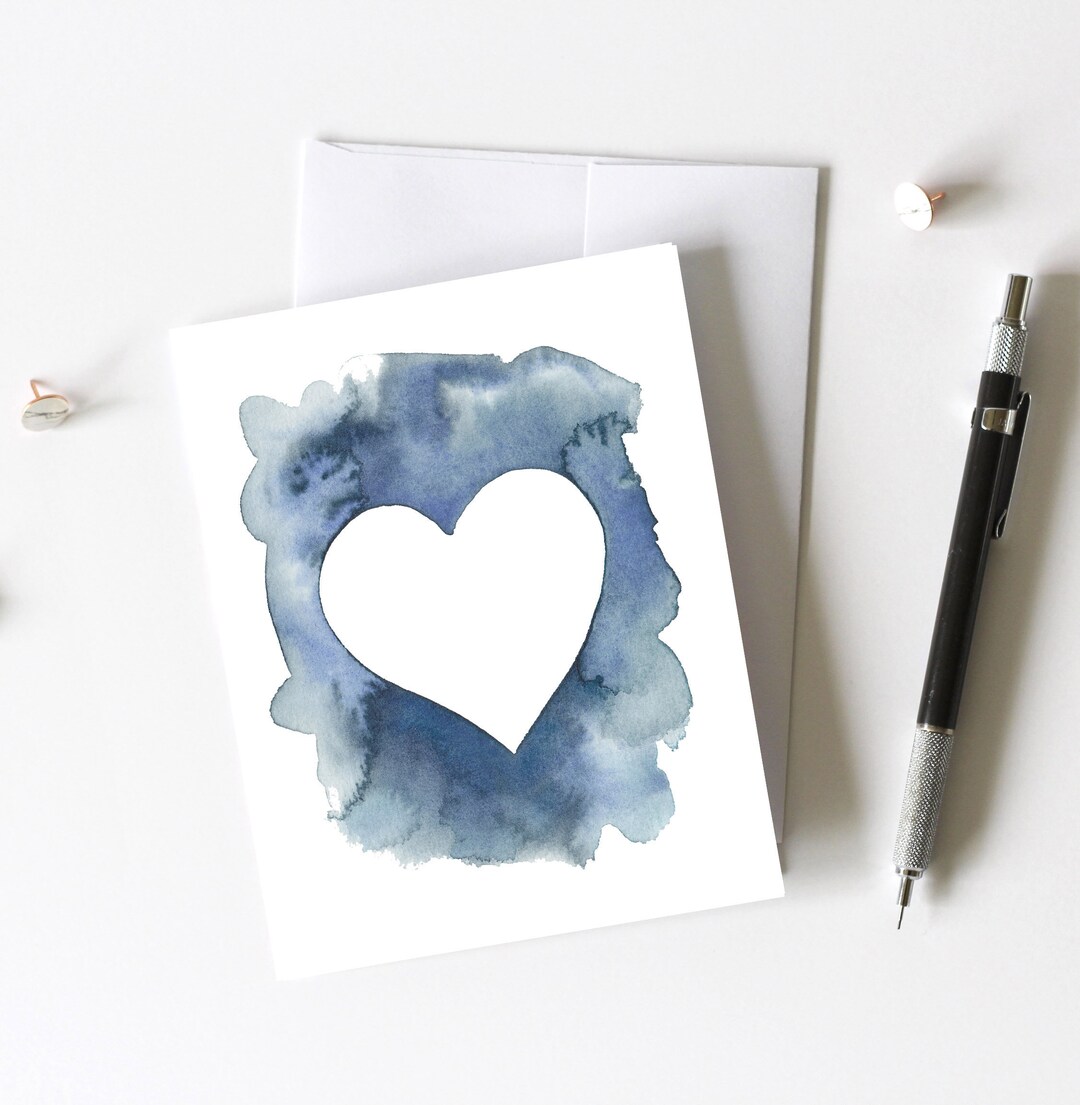 Watercolor Heart Card, Stationery, Birthday Card, Mothers day Card ...