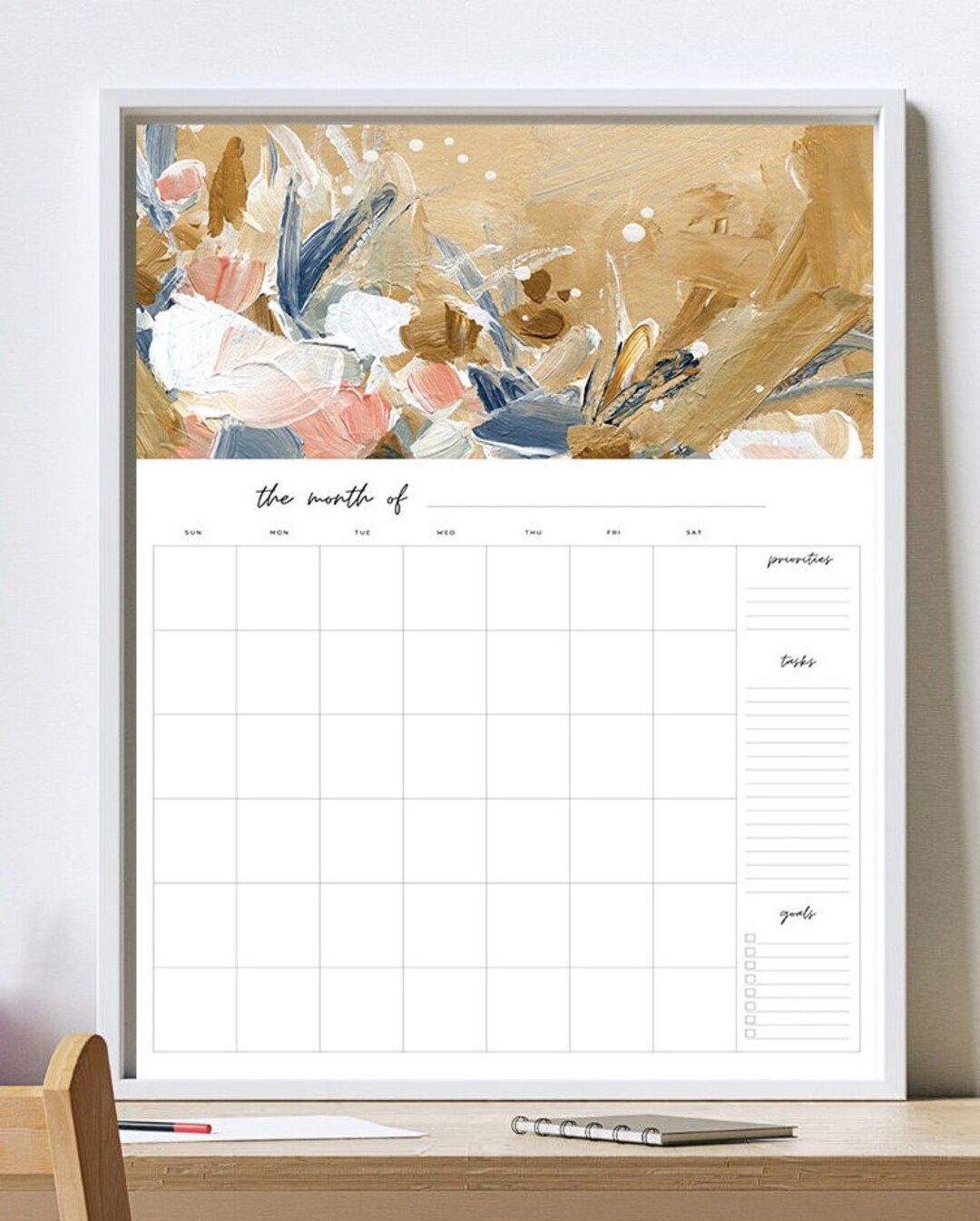 Monthly Wall Calendar, Neutral Wall Art, Office Calendar, Original ...
