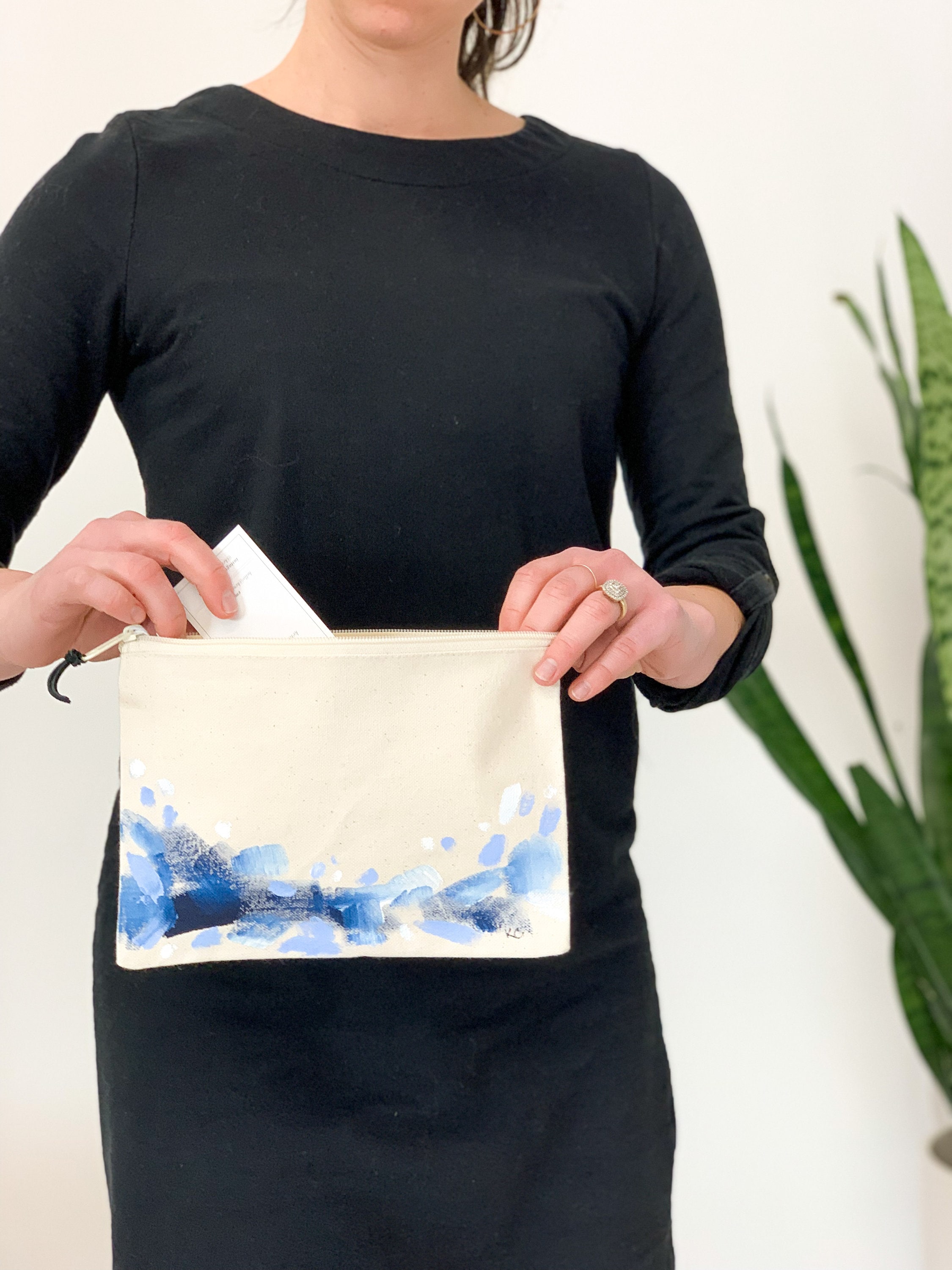 Hand Painted Canvas Zipper Pouch. Contemporary Tote Pouch, Abstract Art ...
