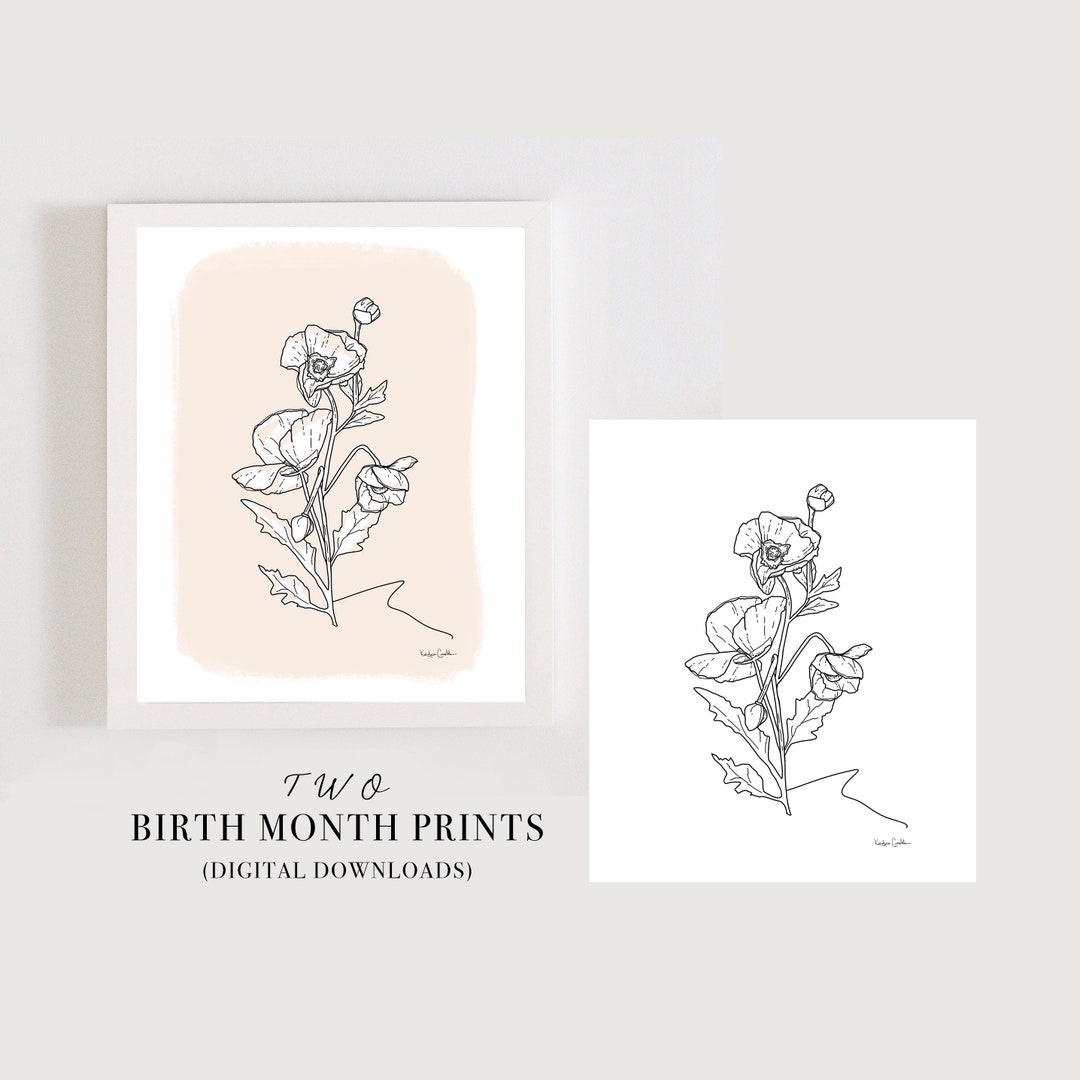 August Birth Flower, Poppy, Floral Illustration, Kids Room Art, Birth ...