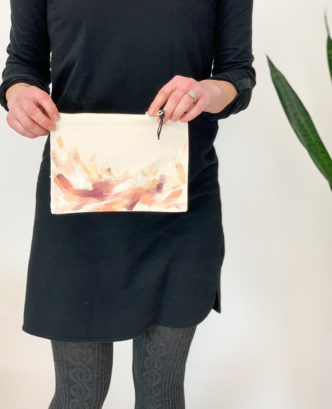 Hand Painted Canvas Zipper Pouch. Contemporary Tote Pouch, Abstract Art ...