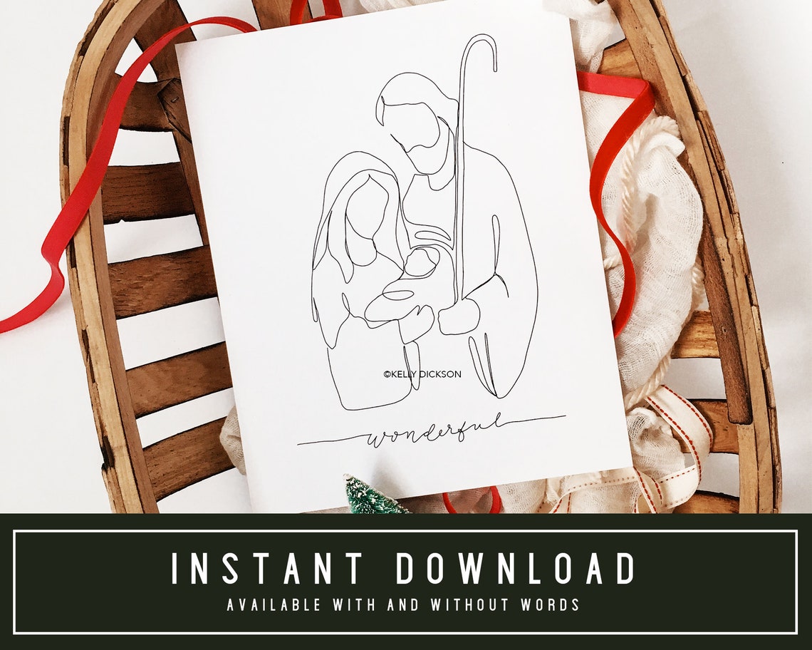 DIGITAL Nativity Line Drawing Minimal Christmas Wall Art - Etsy