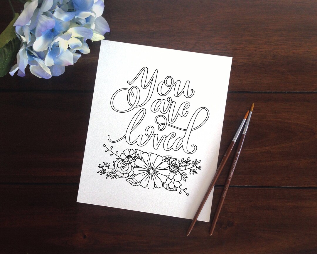 Set of 3 Handlettering Coloring Pages With Flowers, PRINTABLE Adult ...