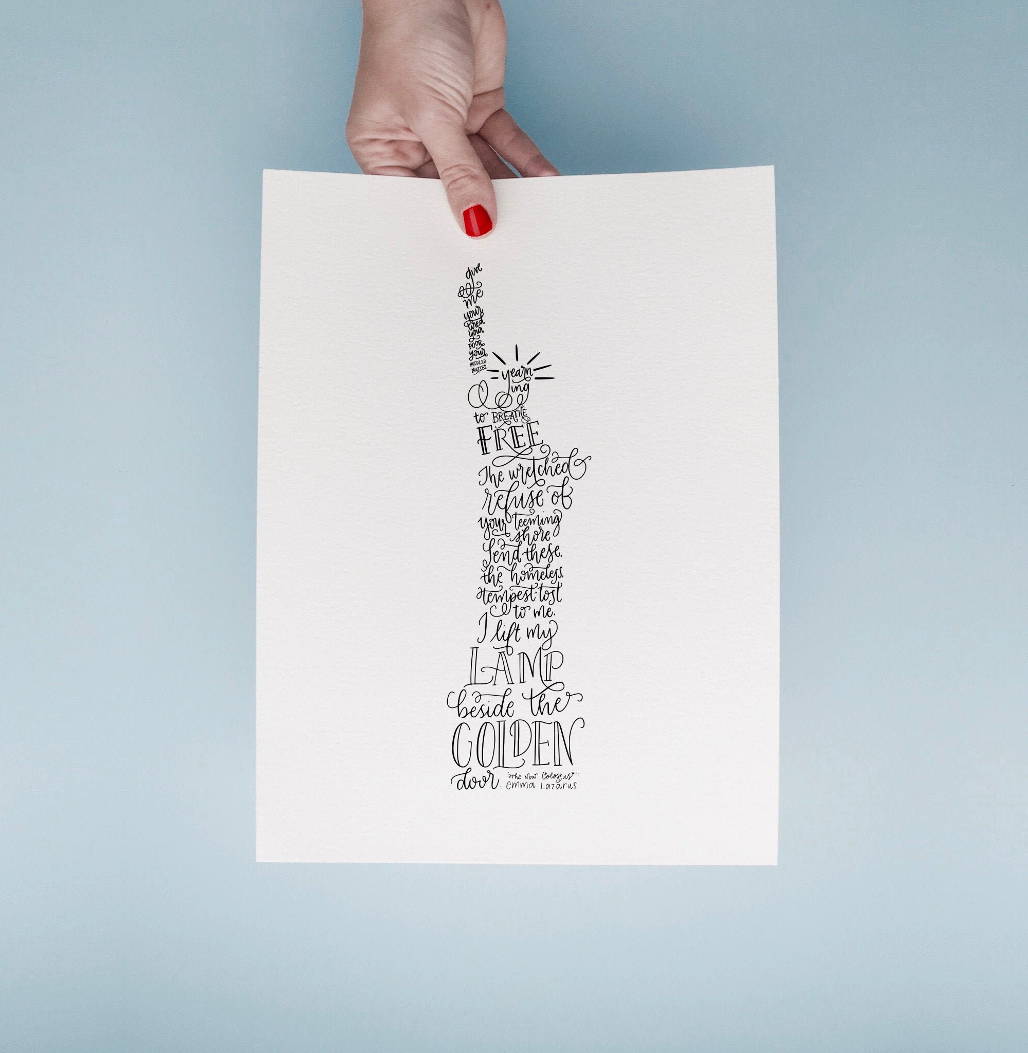 Fourth of July PRINTABLE Statue of Liberty Handlettered Poem the New ...