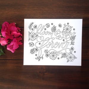 Set of 3 Handlettering Coloring Pages With Flowers, PRINTABLE Adult ...