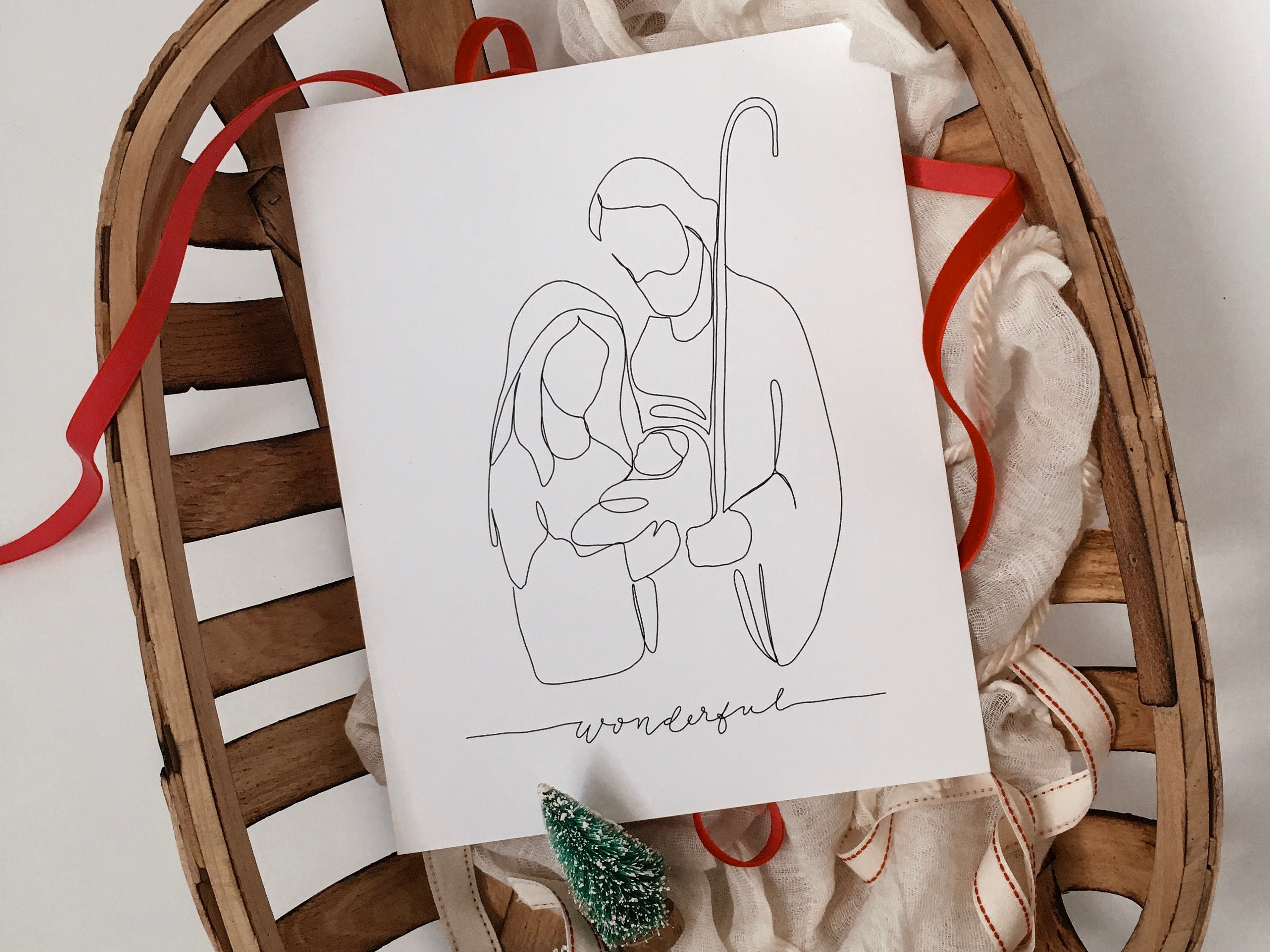 DIGITAL Nativity Line Drawing Minimal Christmas Wall Art - Etsy