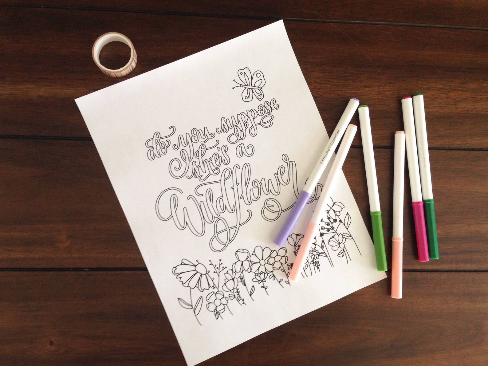 Set of 3 Handlettering Coloring Pages With Flowers, PRINTABLE Adult ...