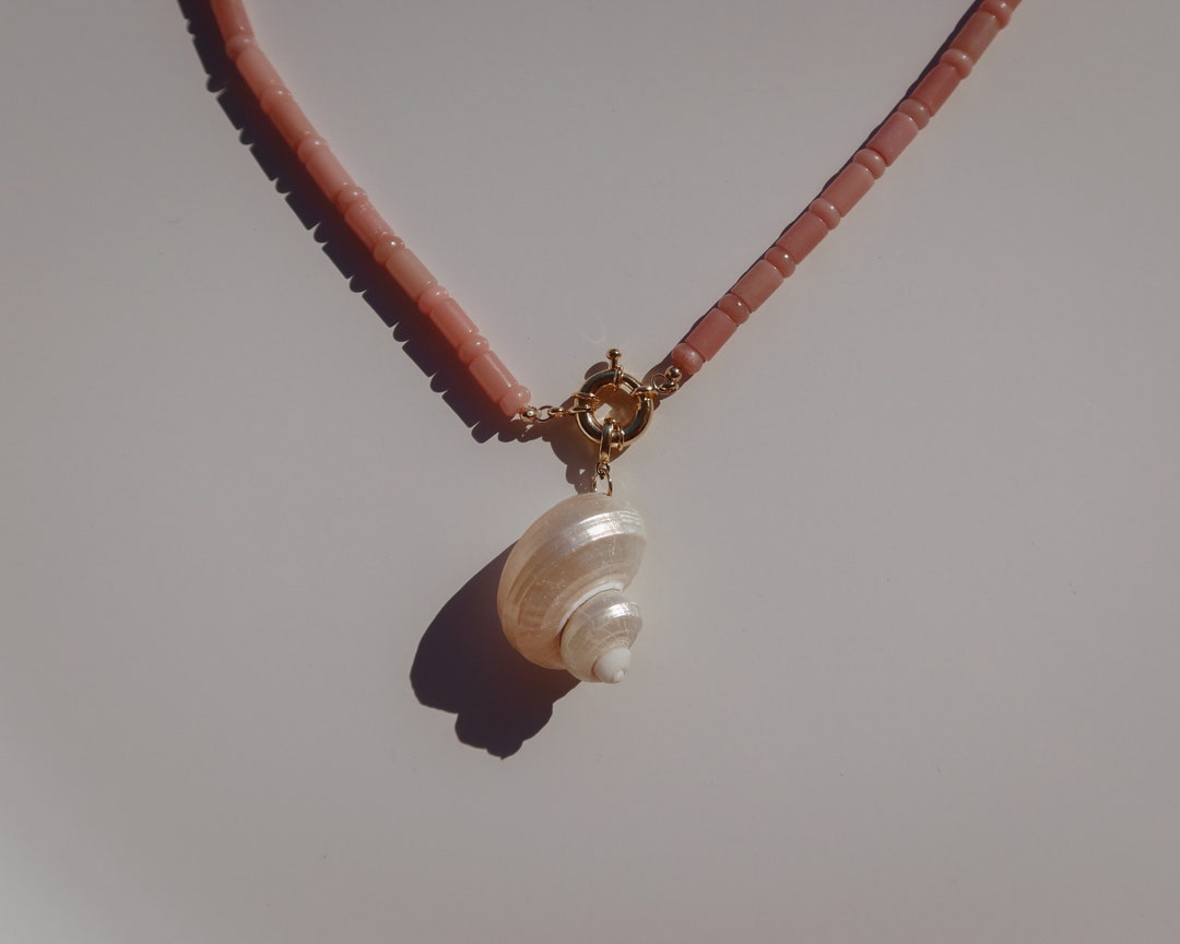 Pearly Turbo Shell & Pink Opal Necklace - Etsy