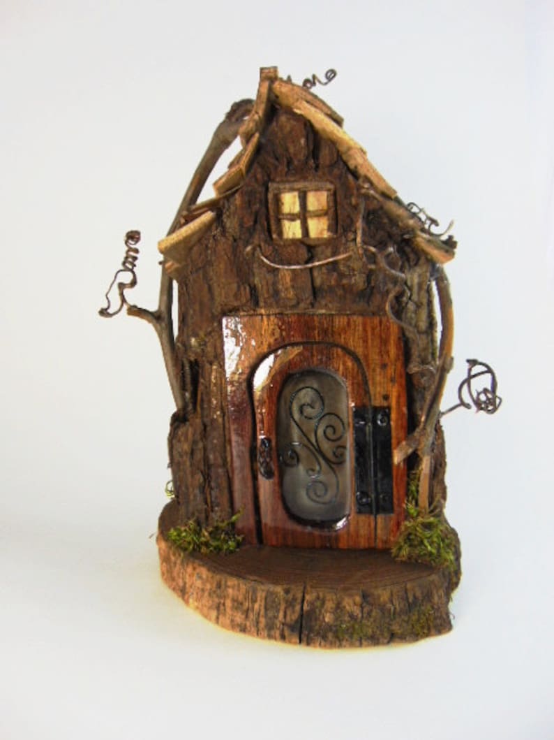 Fairy House with Furniture Hand carved wood fairy house | Etsy
