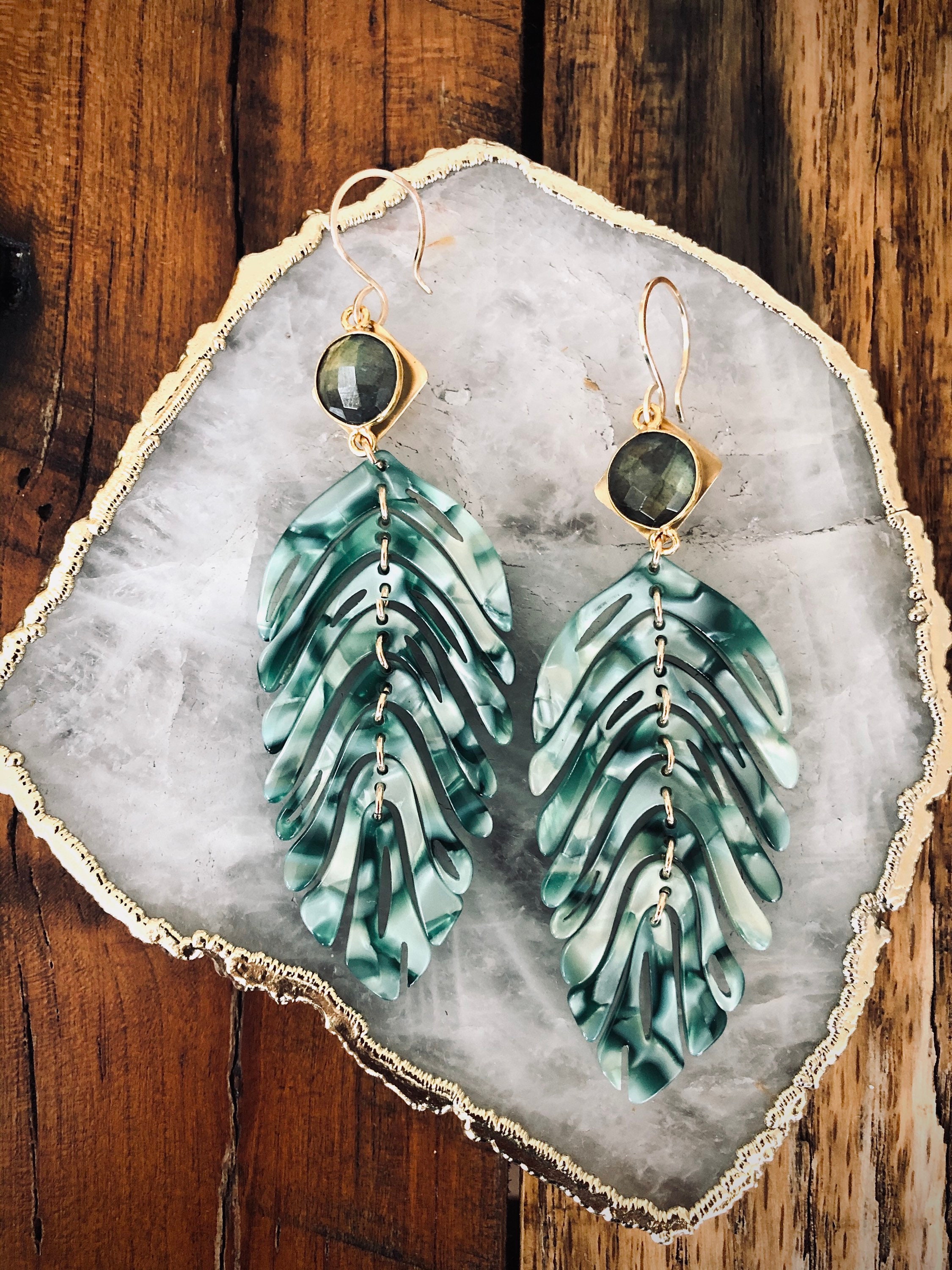 Stunning Light as a Feather Acetate Dangles With Sparkling Labradorite ...