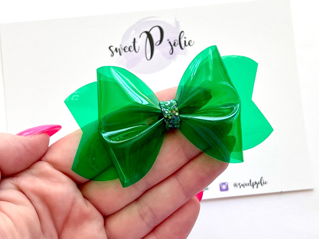 Bright Green Transparent Jelly + Glitter Hair Bow // Summer Pool Bow ...