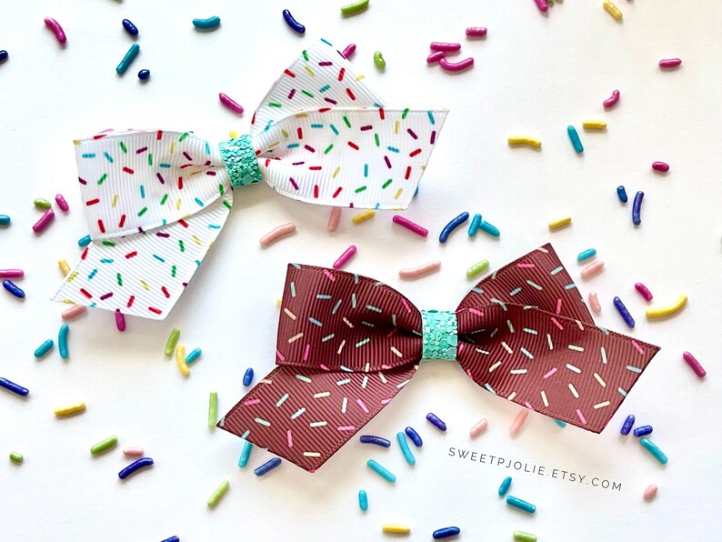 Chocolate Rainbow Sprinkles Ribbon Glitter Hair Bow // - Etsy