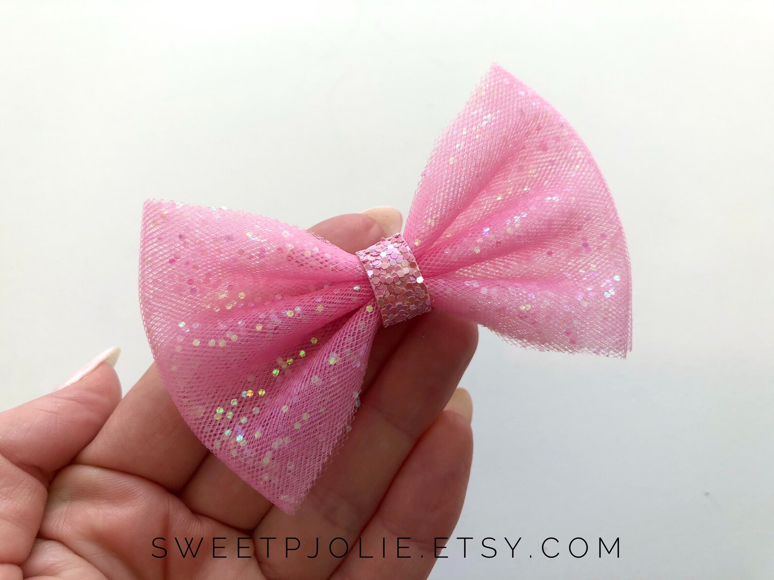 Bubblegum Pink Glitter Tulle Hair Bow // Princess Spring | Etsy