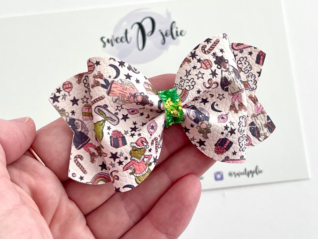 Golden June Grinch Inspired Character Print Faux Leather + Glitter Hair ...