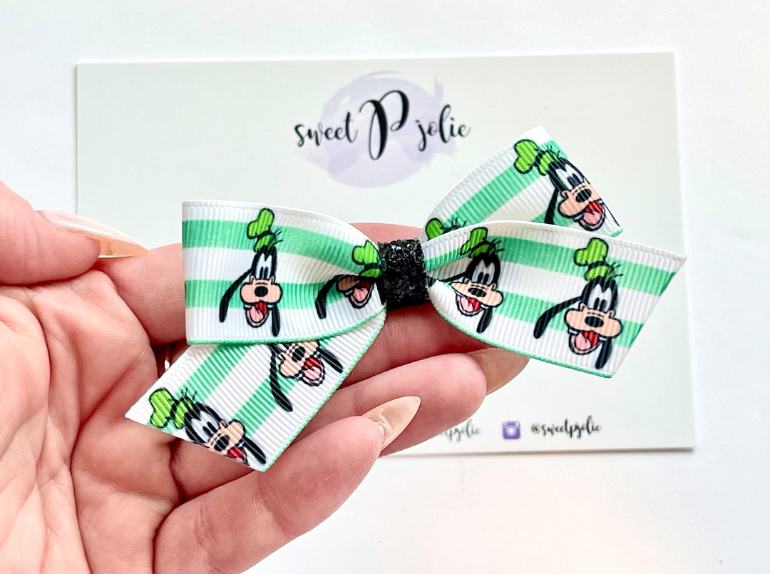 Goofy Inspired Character Stripes Print Ribbon + Glitter Hair Bow ...