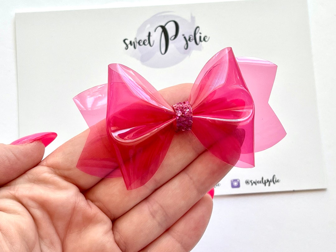 Bright Rose Pink Transparent Jelly + Glitter Hair Bow // Summer Pool ...