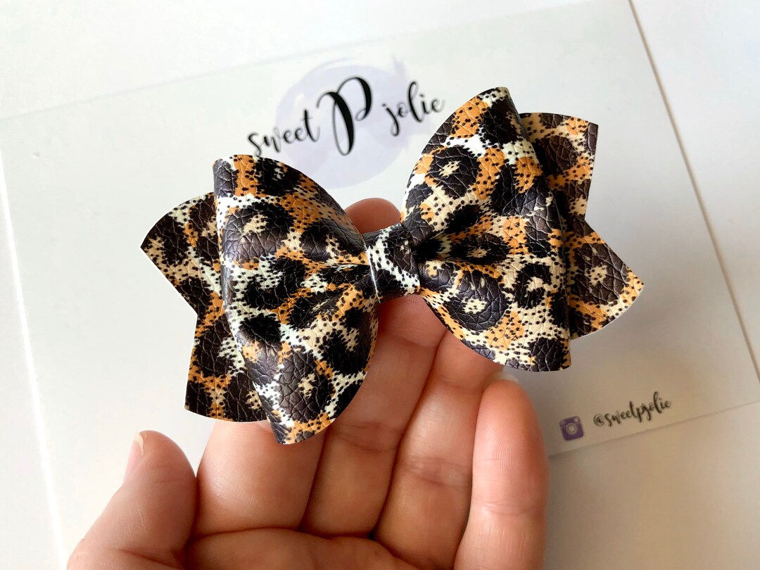 Classic Leopard Print Faux Leather Glitter Hair Bow // - Etsy
