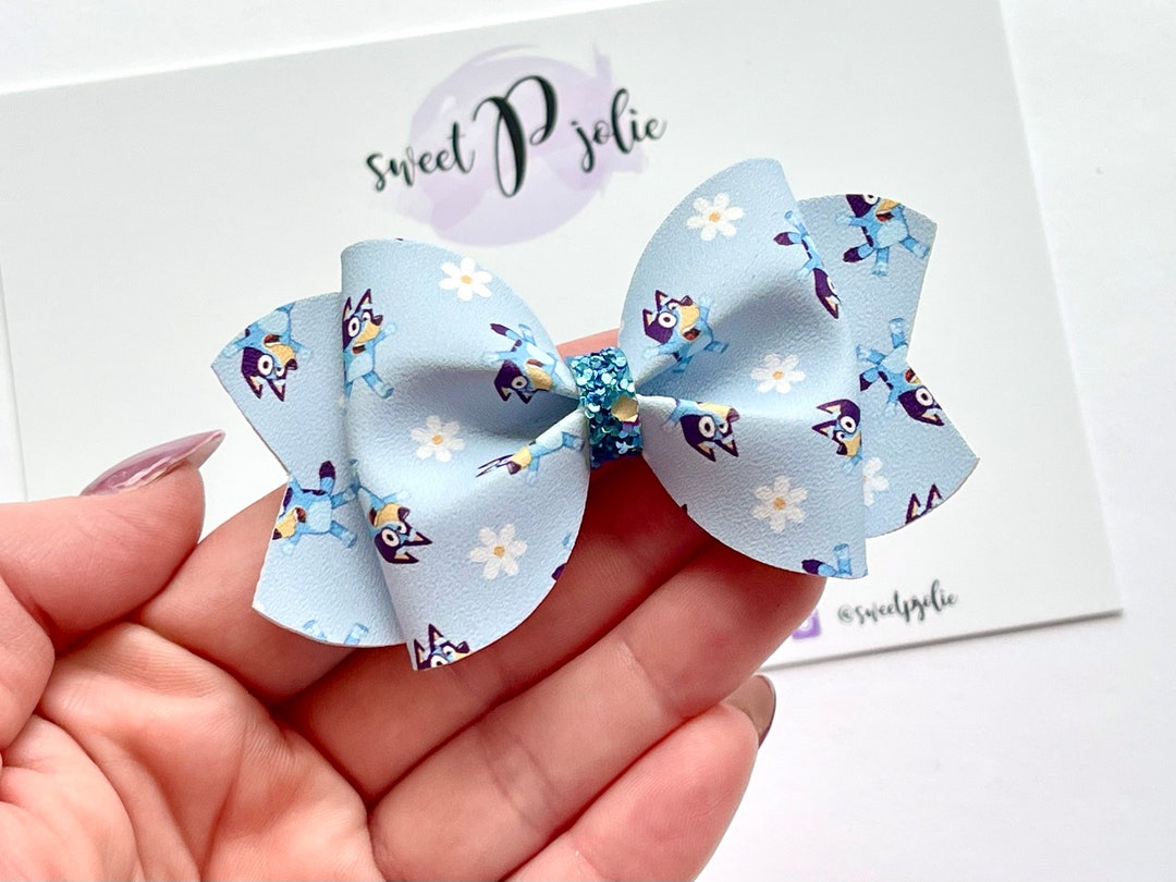 Blue Dog Family Inspired Blue Daisies Print Faux Leather + Glitter Hair ...