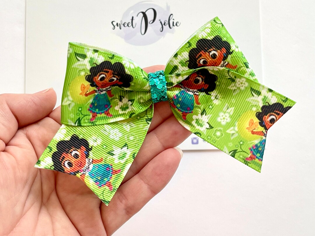 Maribel Inspired Illustrated on Green Print XL Ribbon + Glitter Hair ...