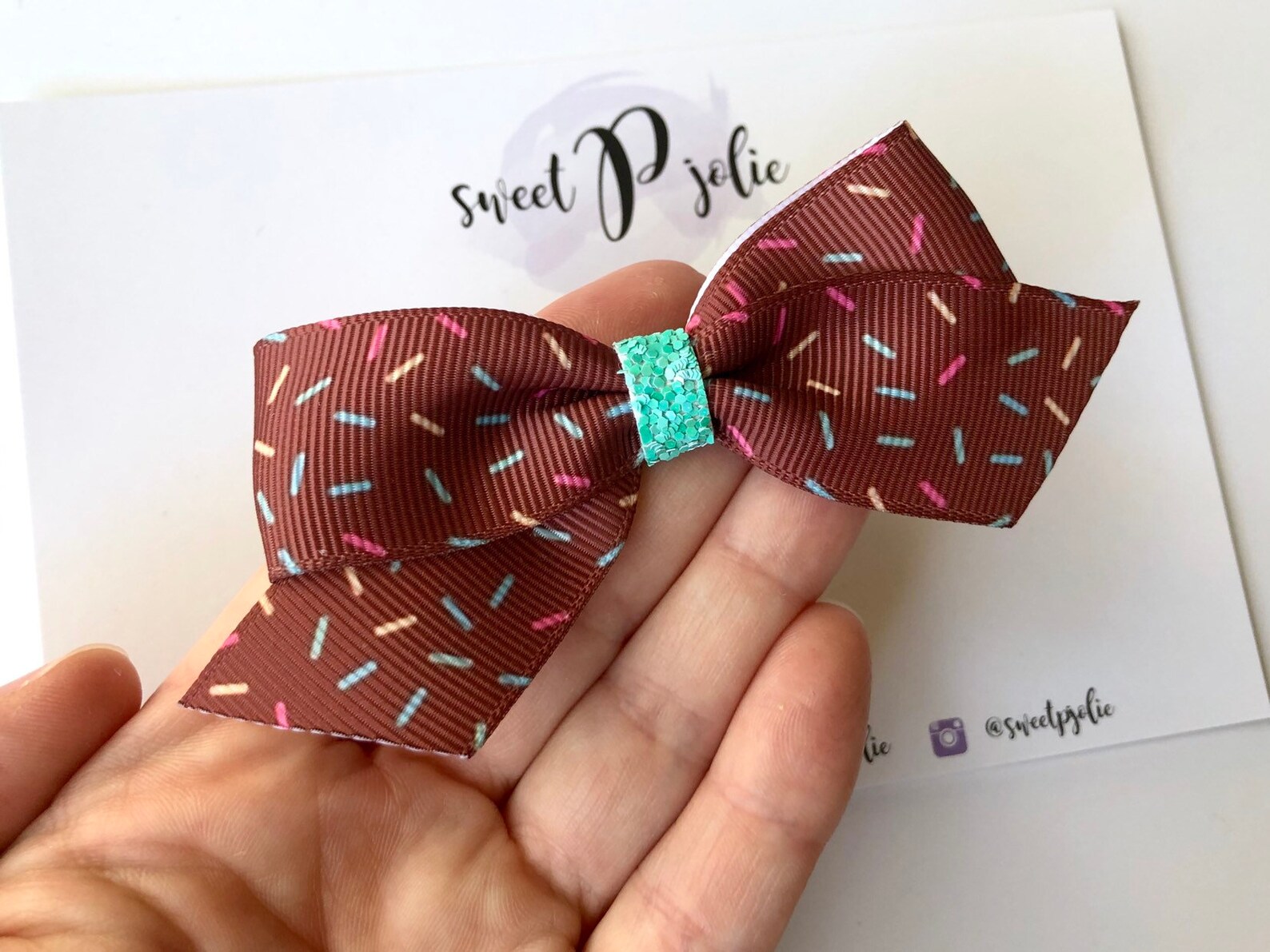 Chocolate Rainbow Sprinkles Ribbon Glitter Hair Bow // | Etsy